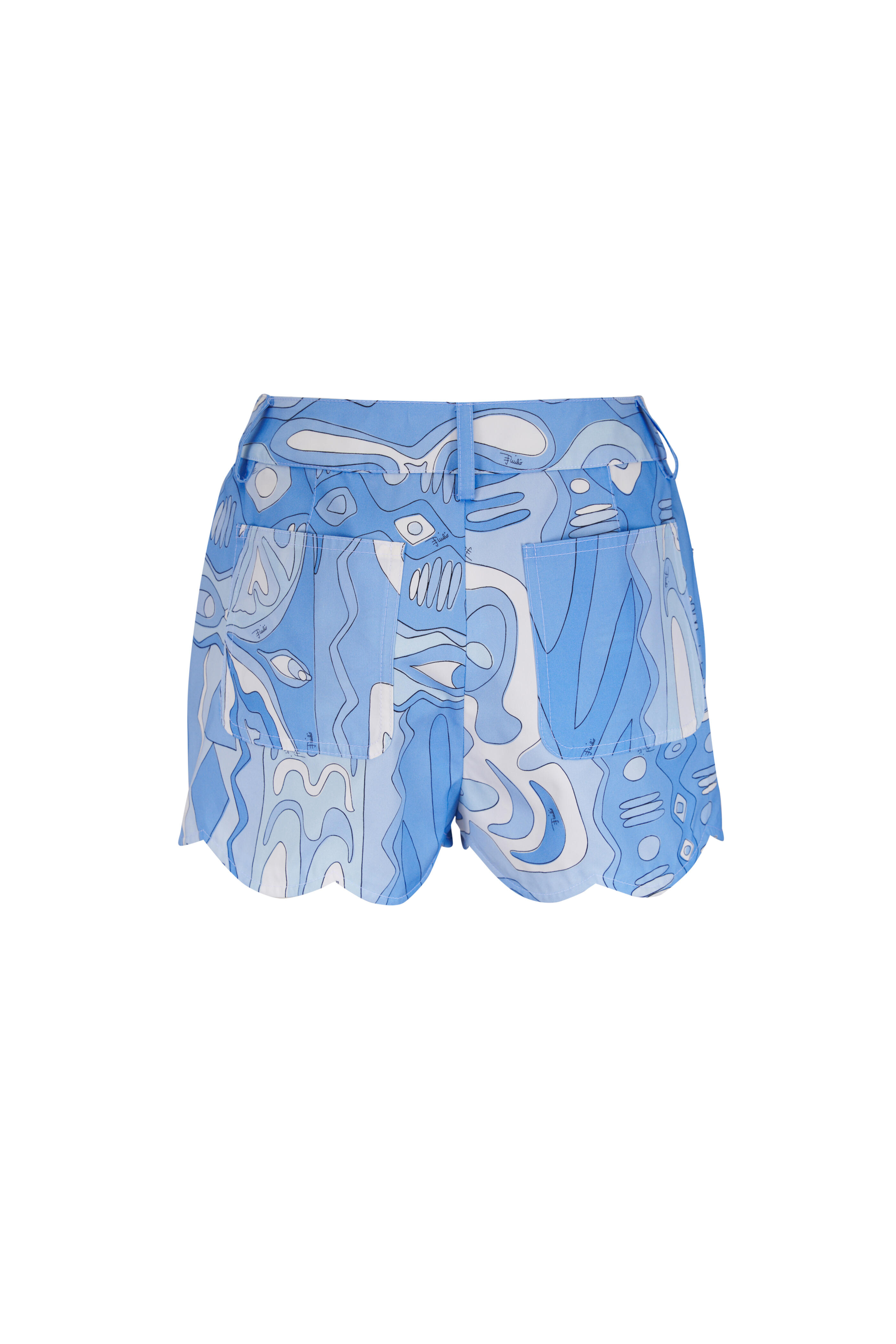 Pucci - Pale Blue Angoli Print Cotton Scallop Trim Shorts