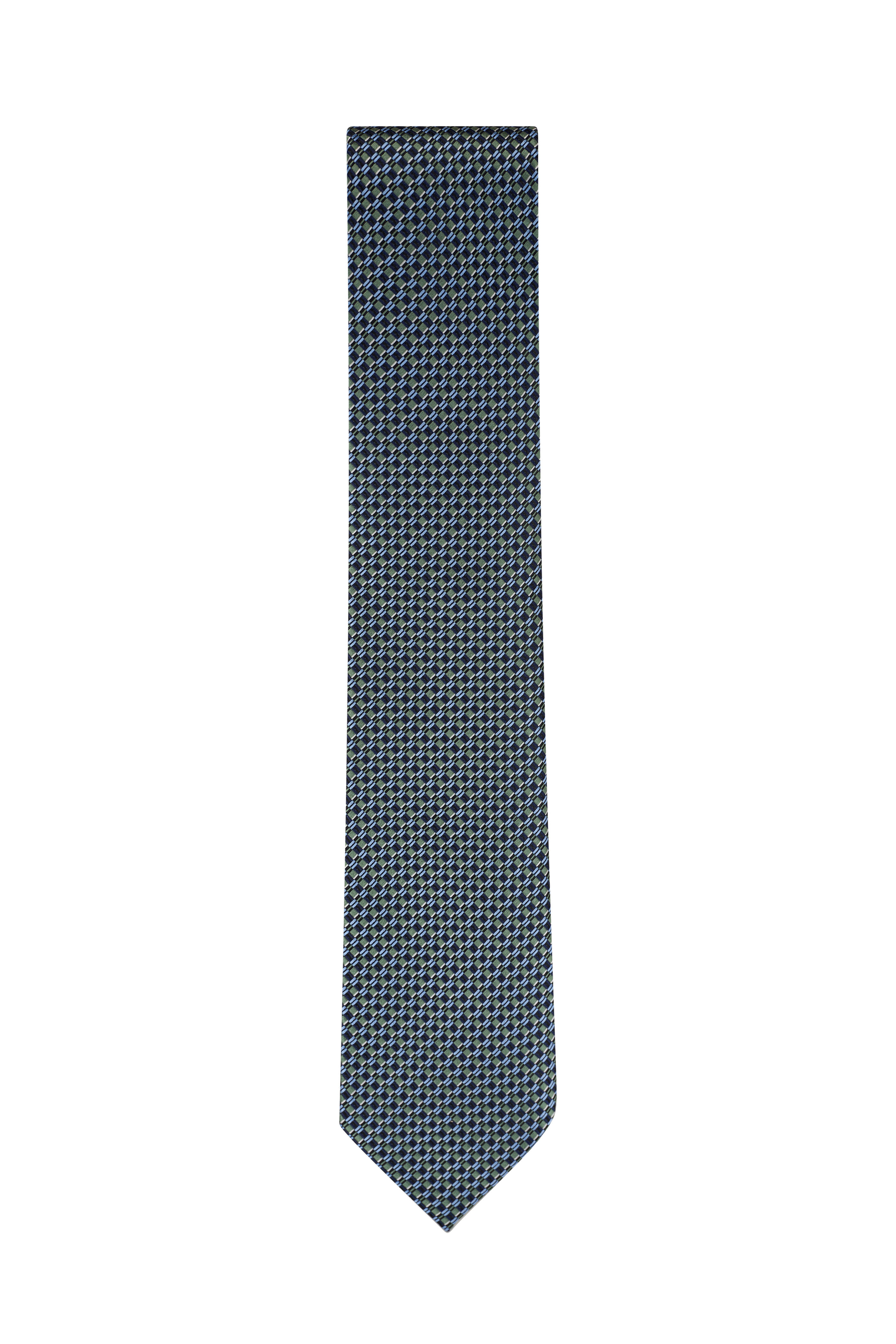 Zegna - Green & Navy Textured Silk Necktie | Mitchell Stores
