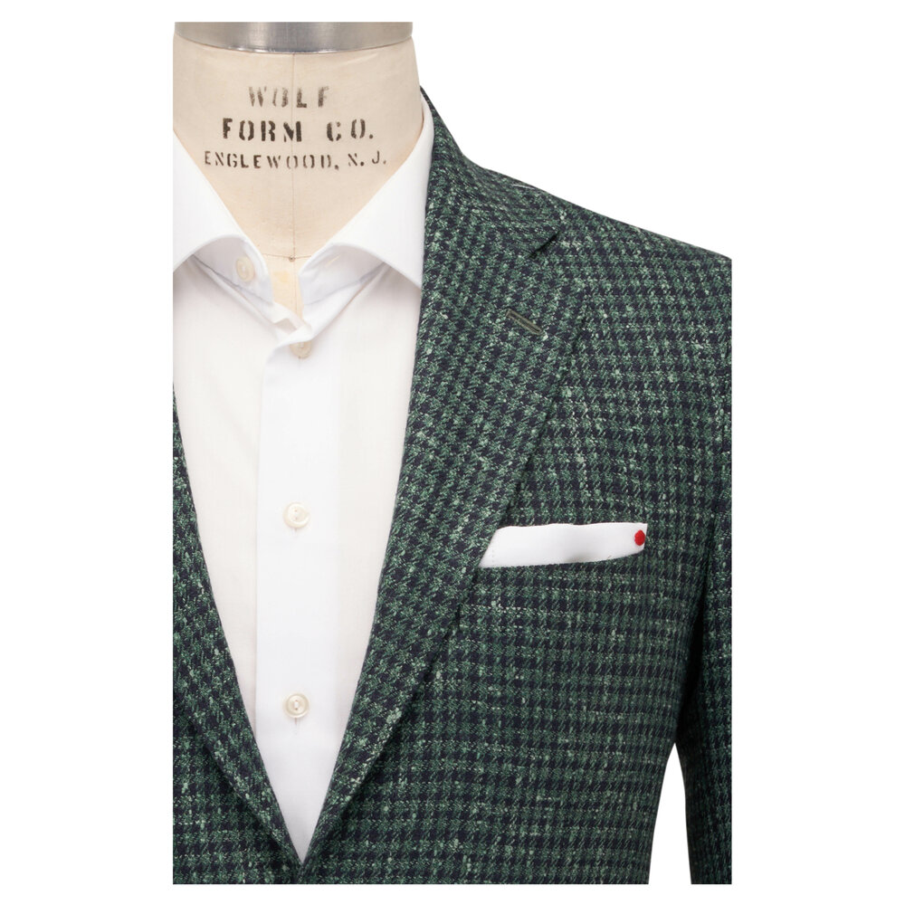 Kiton - Green & Navy Houndstooth Check Sportcoat