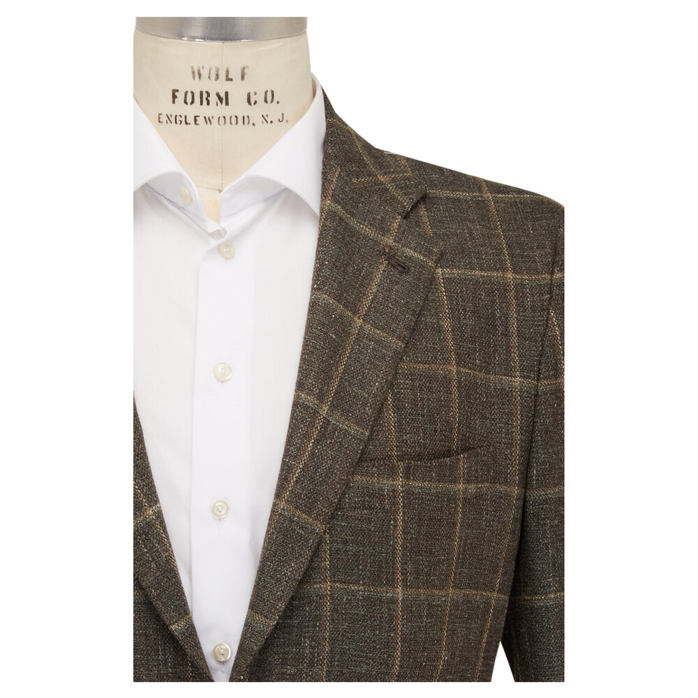 Kiton - Dark Olive Windowpane Wool Blend Sportcoat