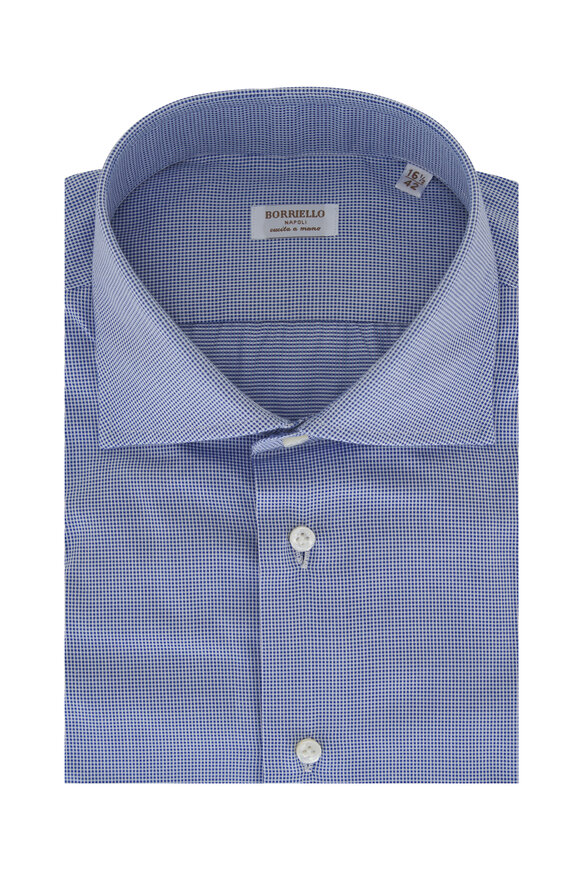 Borriello - Dark Blue Mini Check Cotton Dress Shirt