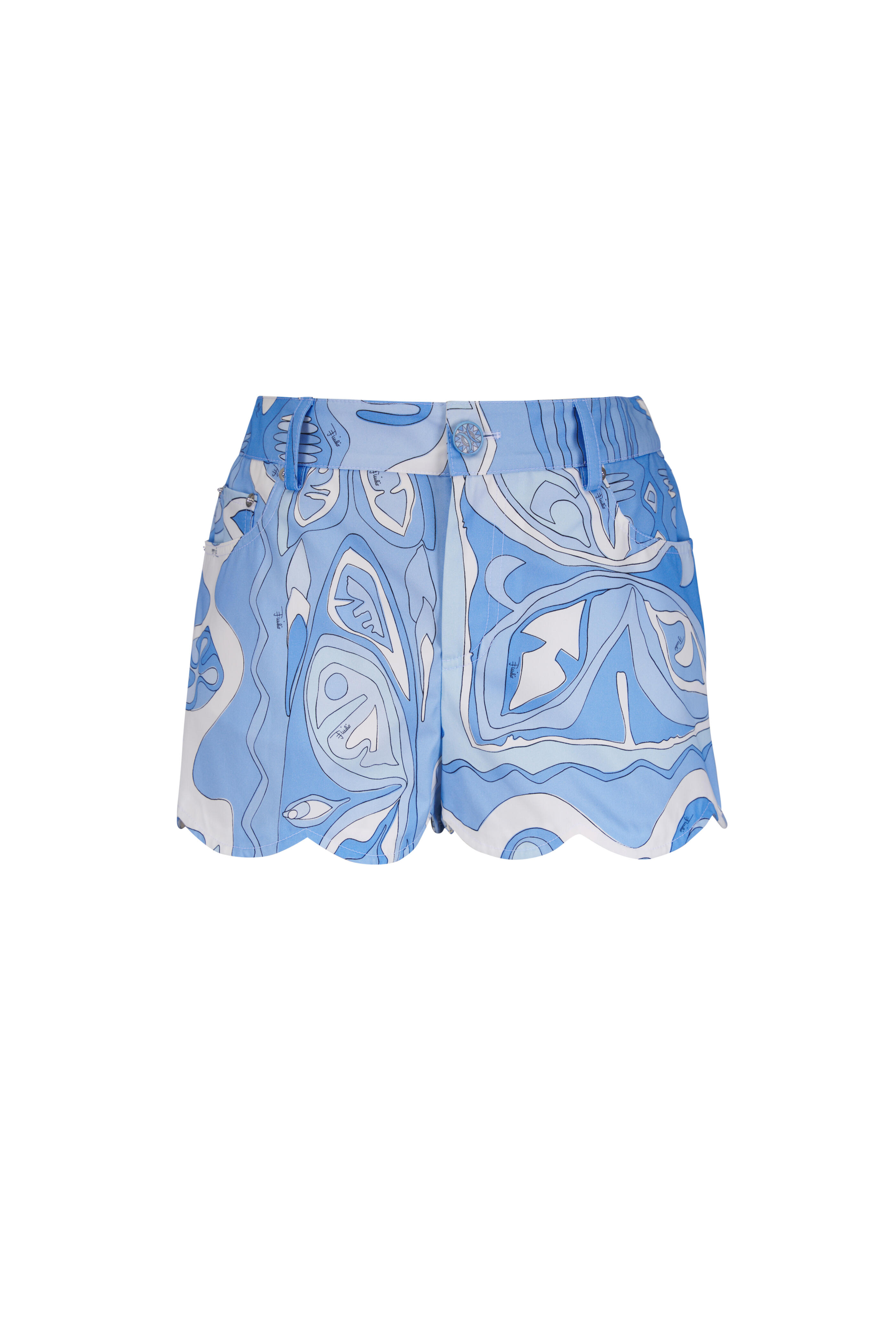 Pucci - Pale Blue Angoli Print Cotton Scallop Trim Shorts