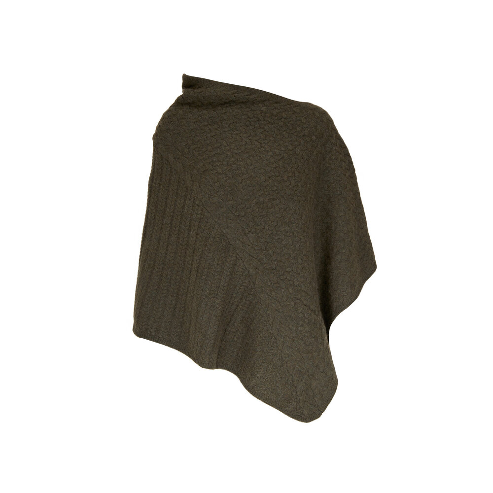 Kinross - Olive Cashmere Cable Knit Poncho | Mitchell Stores