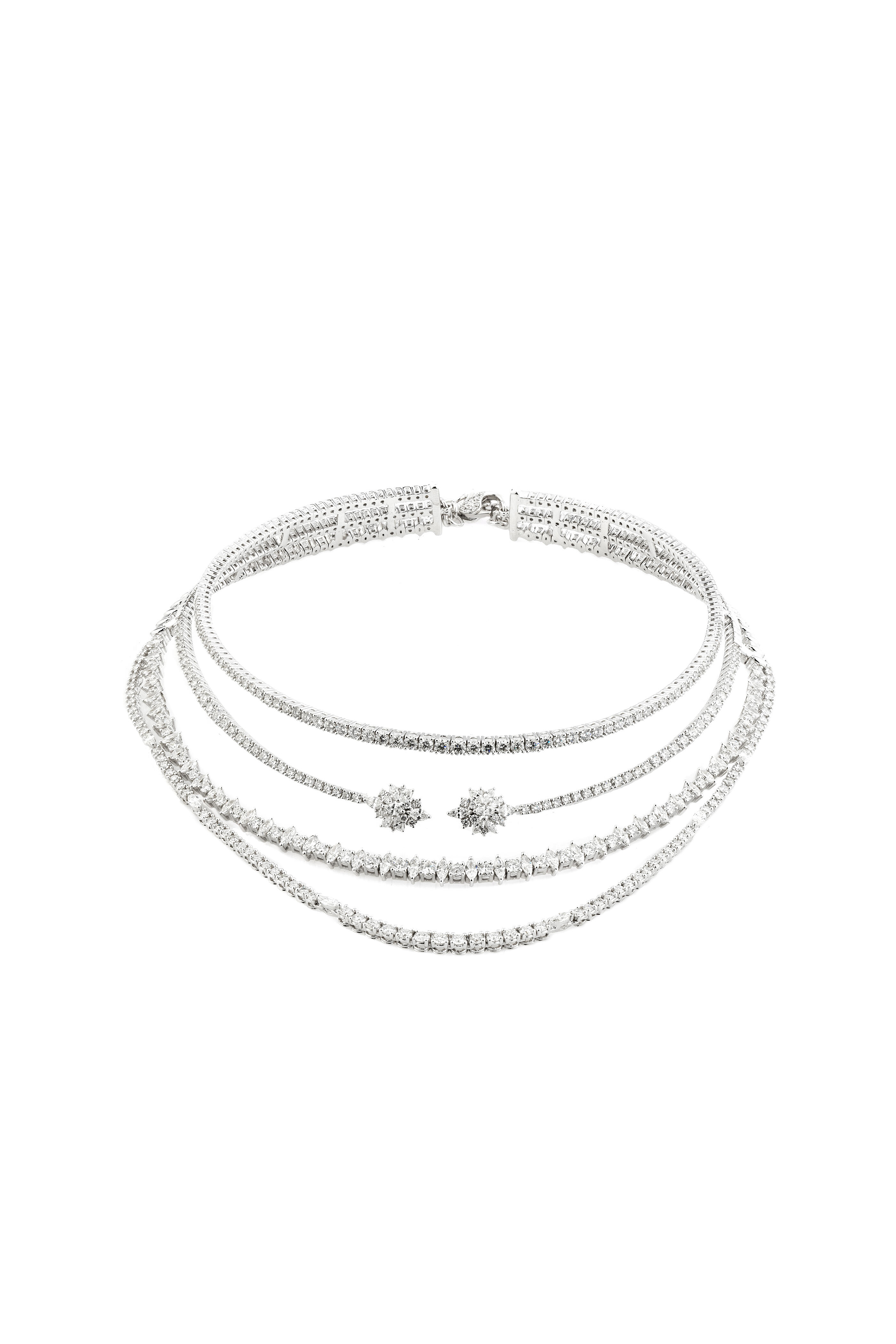 Yeprem - 18K White Gold Four Strand Diamond Choker