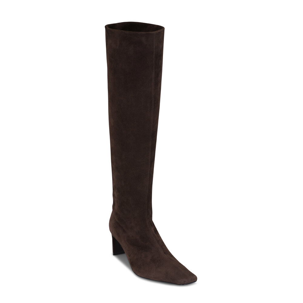 Khaite - Ona Dark Brown Suede Knee Boot, 55mm | Mitchell Stores
