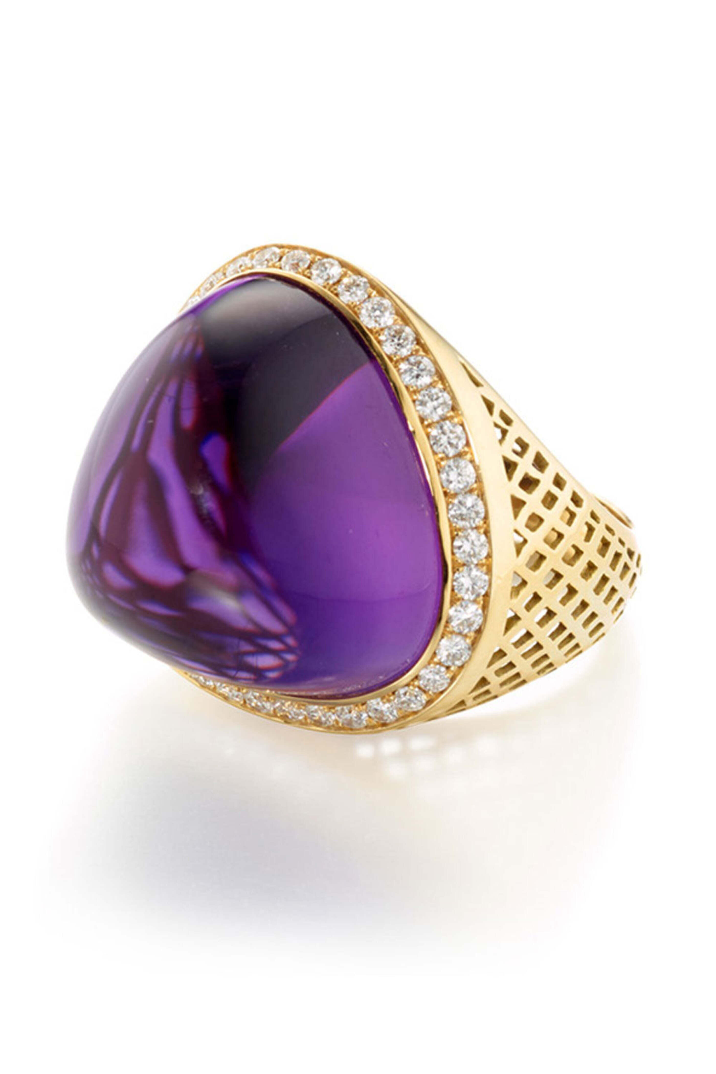 Ray Griffiths - Amethyst and White Diamond Asymmetrical Ring