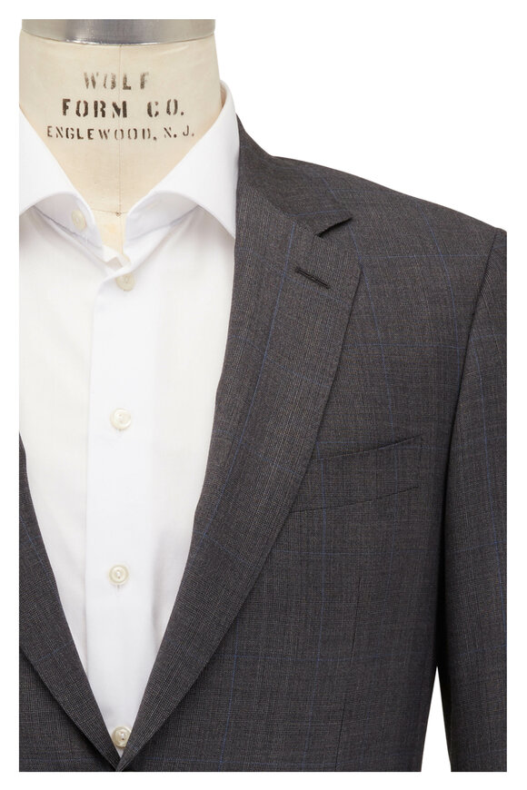 Canali - Gray & Subtle Blue Windowpane Wool Suit