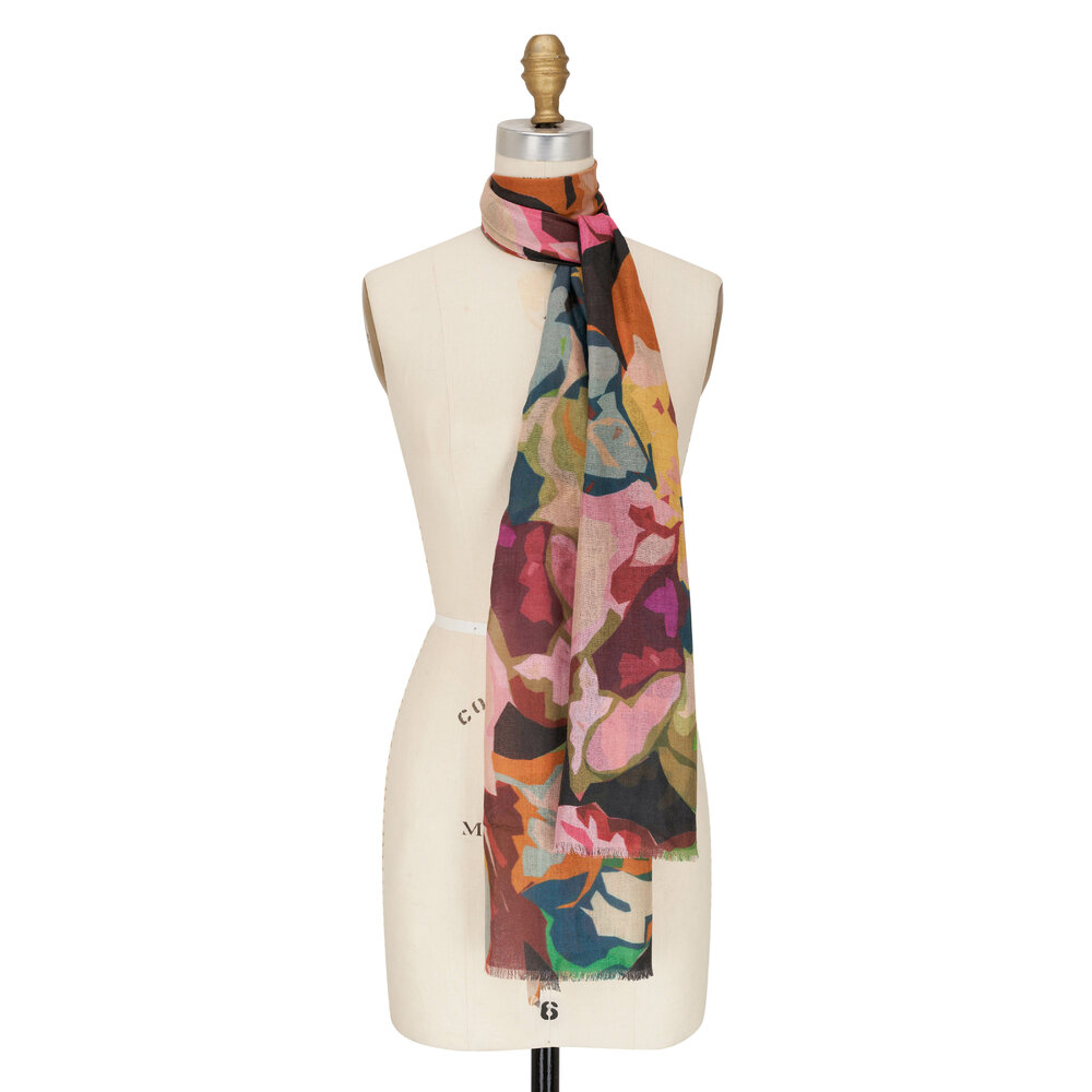 Kinross - Black Multi Winter Floral Print Scarf
