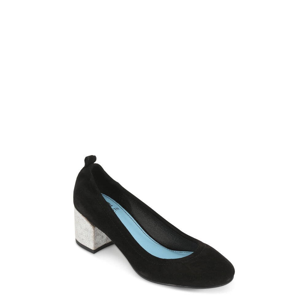 Lanvin - Black Suede Contrast Silver Block Heel Pump, 50mm