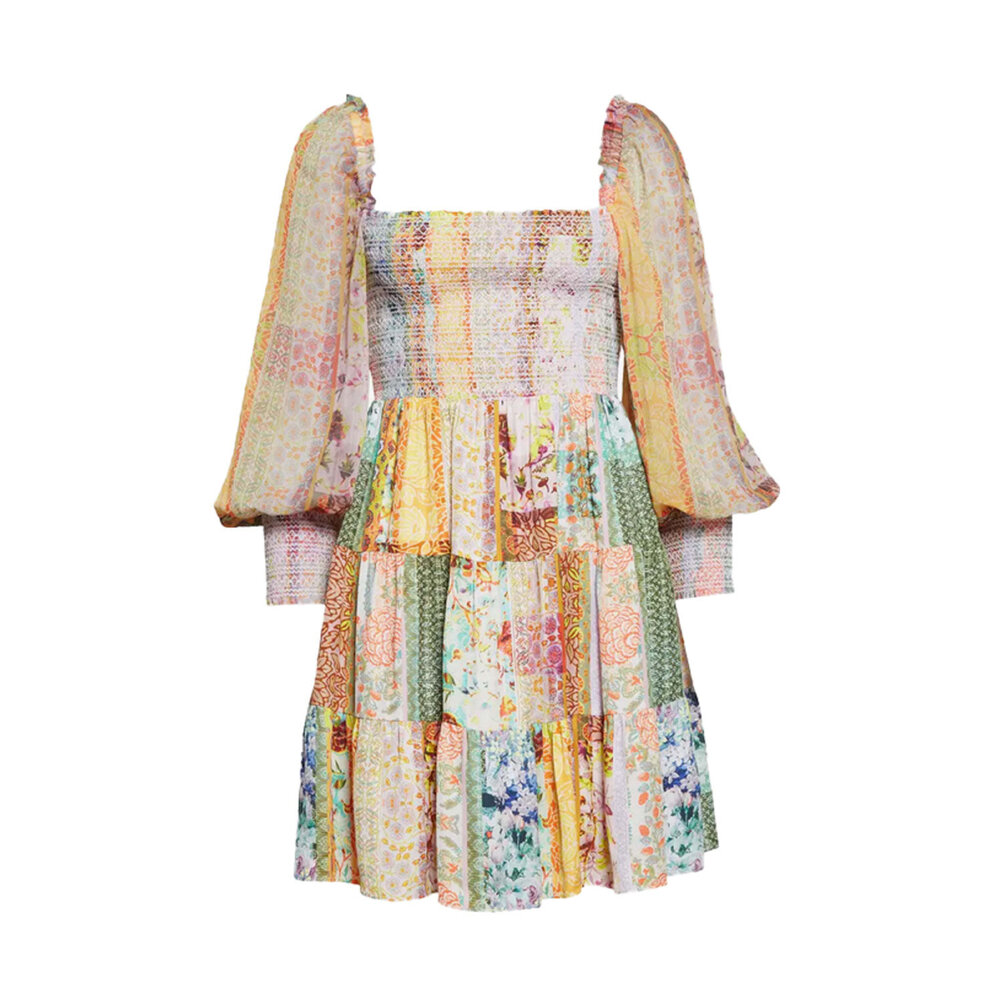 Alice & Olivia - Vintage Summer Patchwork Smocked Rowen Mini Dress