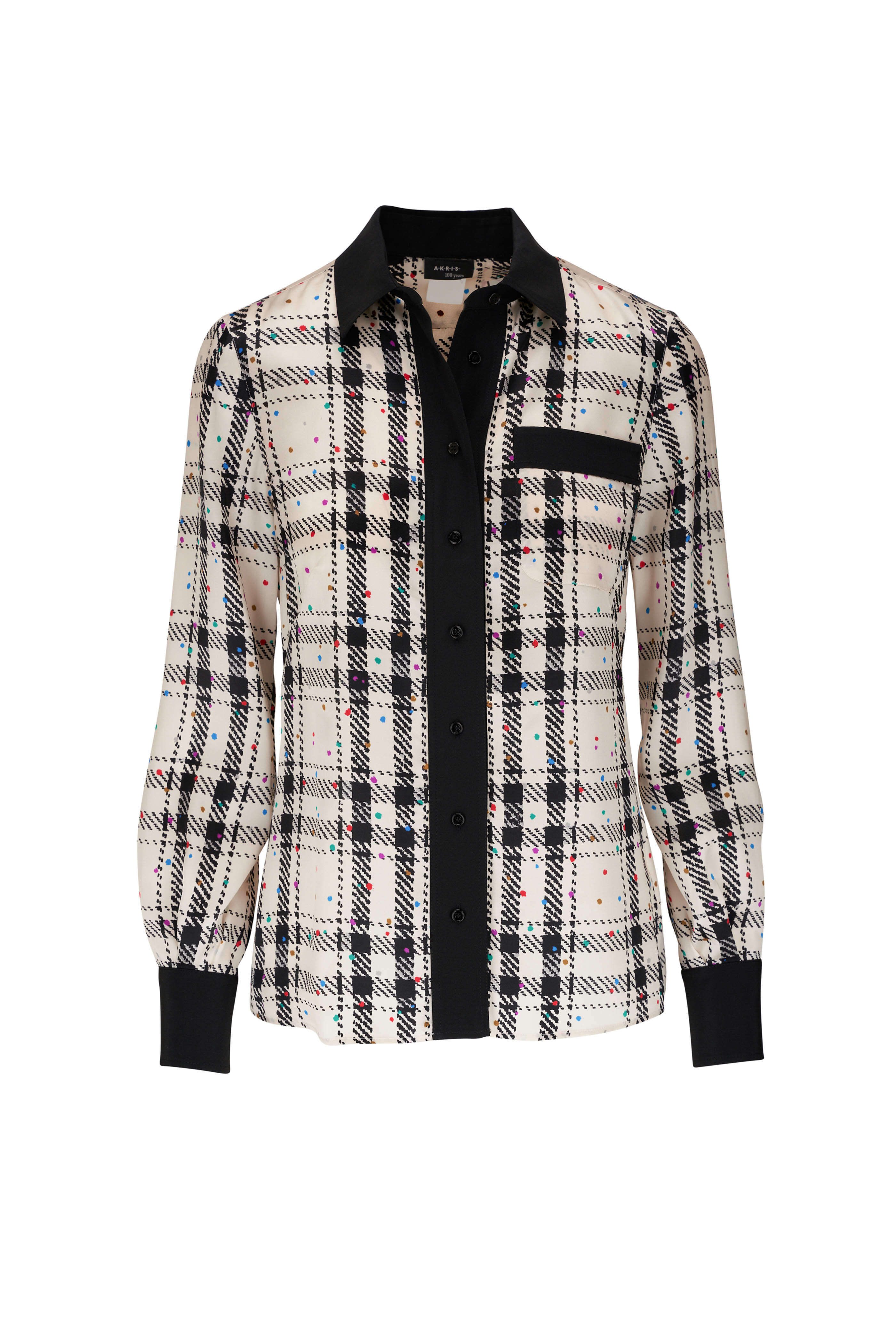 Akris - Ecru & Black Tweed Print Silk Blouse | Mitchell Stores
