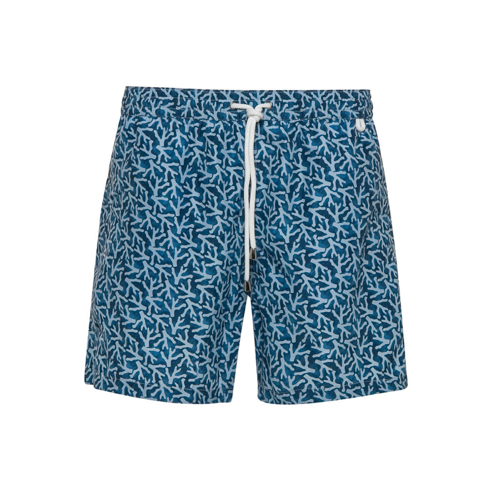 Isaia - Dark Sky Blue ISAIA Coral Logo Swim Trunk
