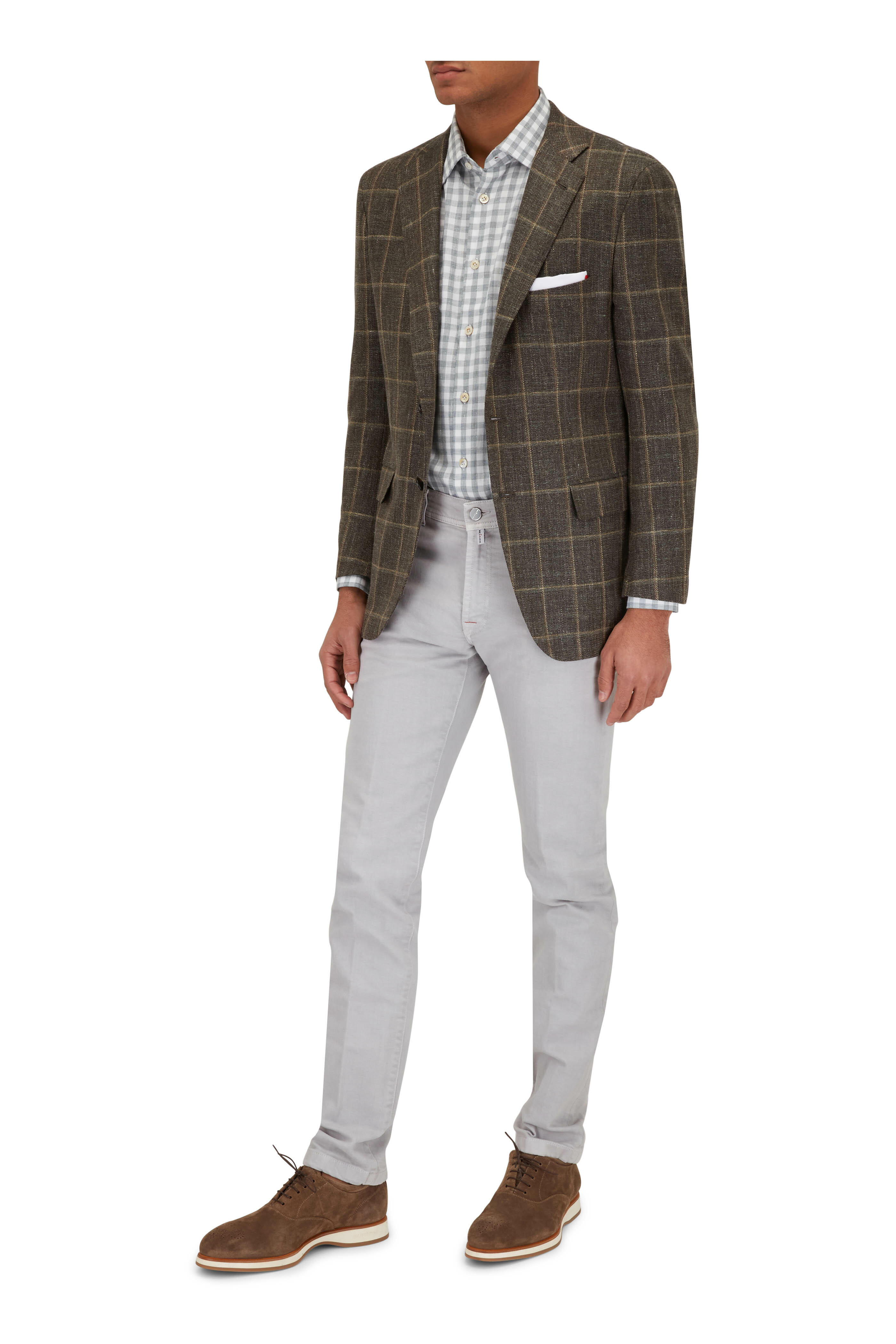 Kiton - Dark Olive Windowpane Wool Blend Sportcoat