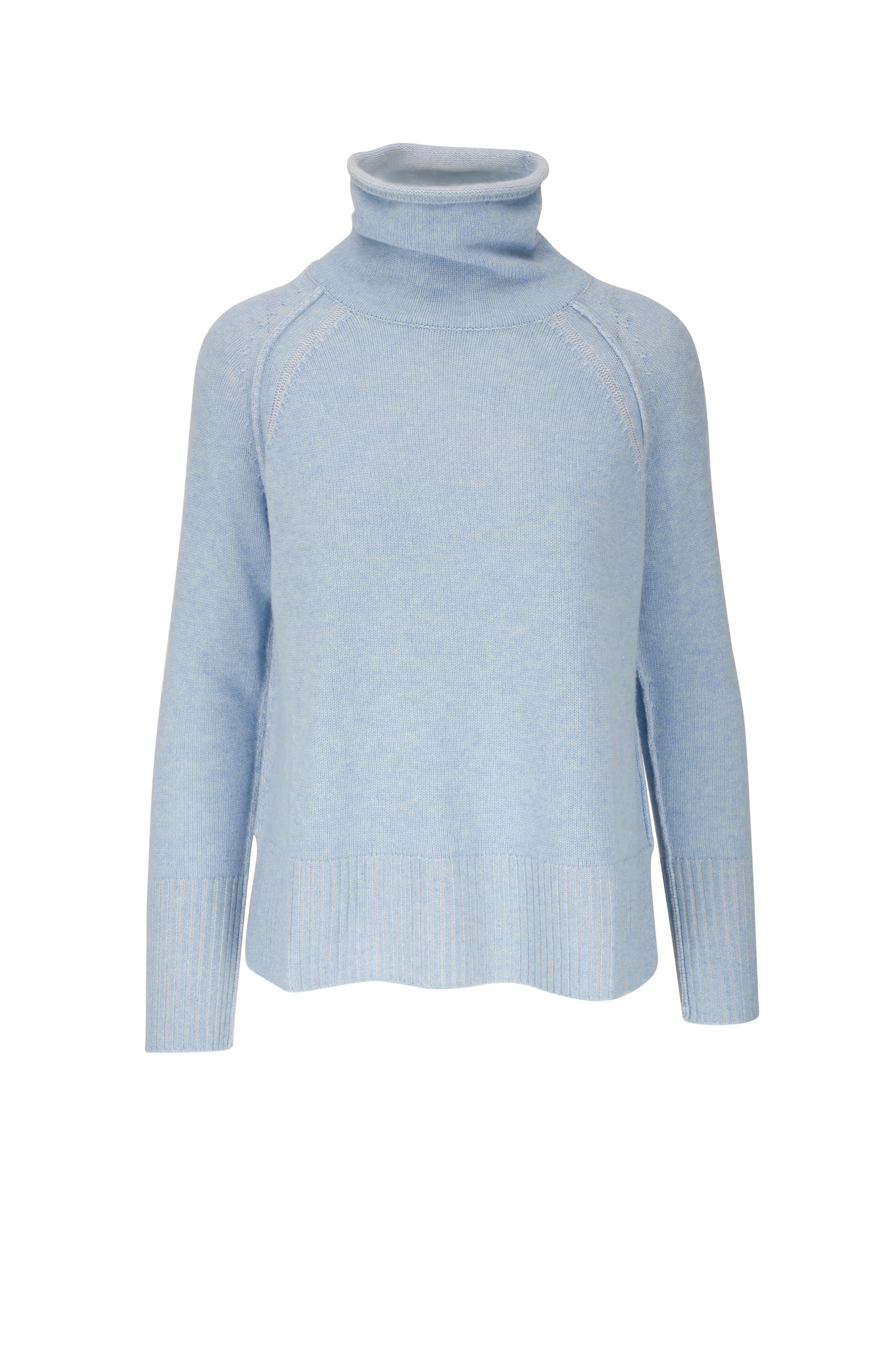 Kinross - Plaited Funnel Coastal & Pearl Cashmere Sweater