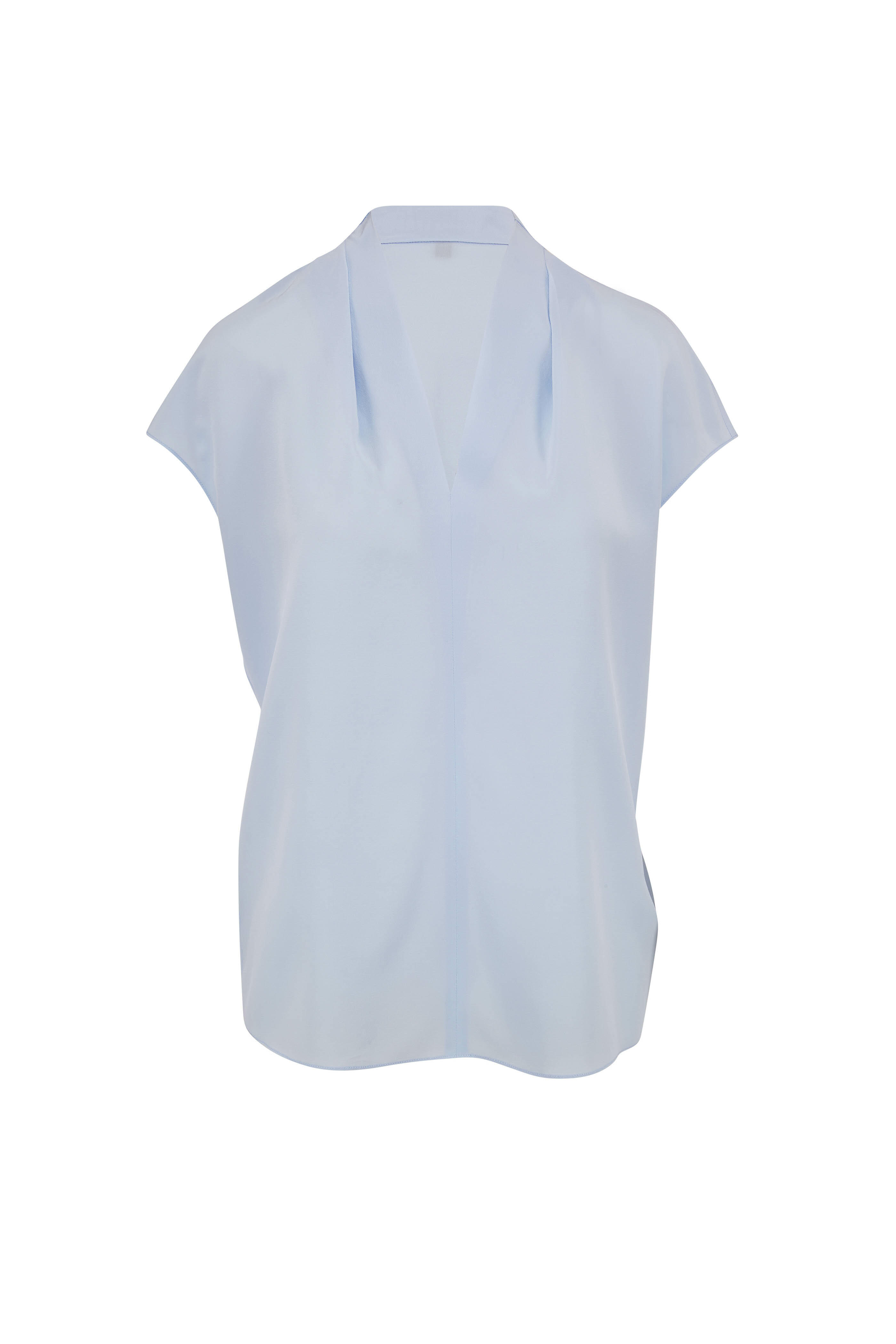 Escada - Light Blue Silk V-Neck Blouse | Mitchell Stores