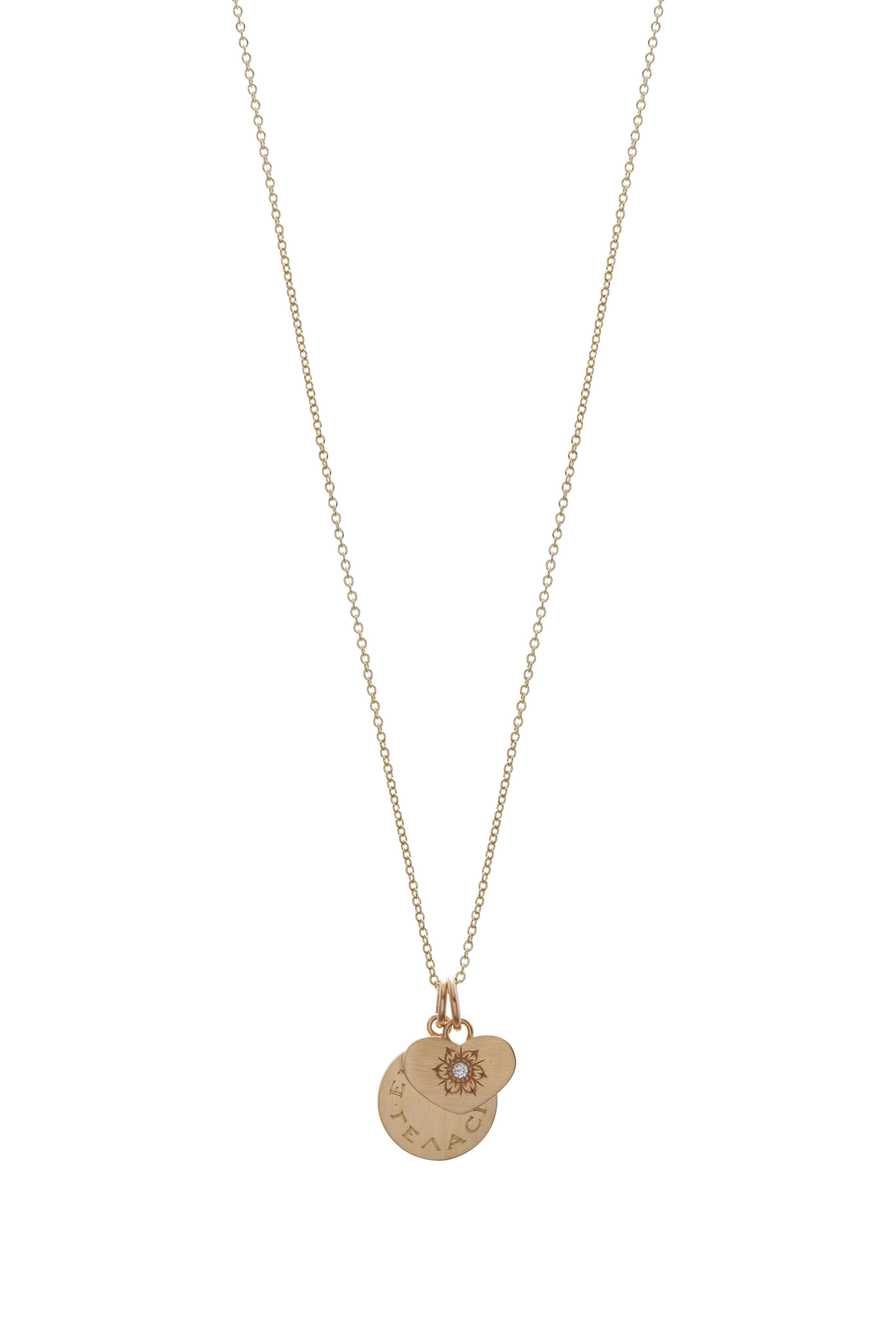 Caroline Ellen - Yellow Gold Love Me & Heart Pendant Necklace