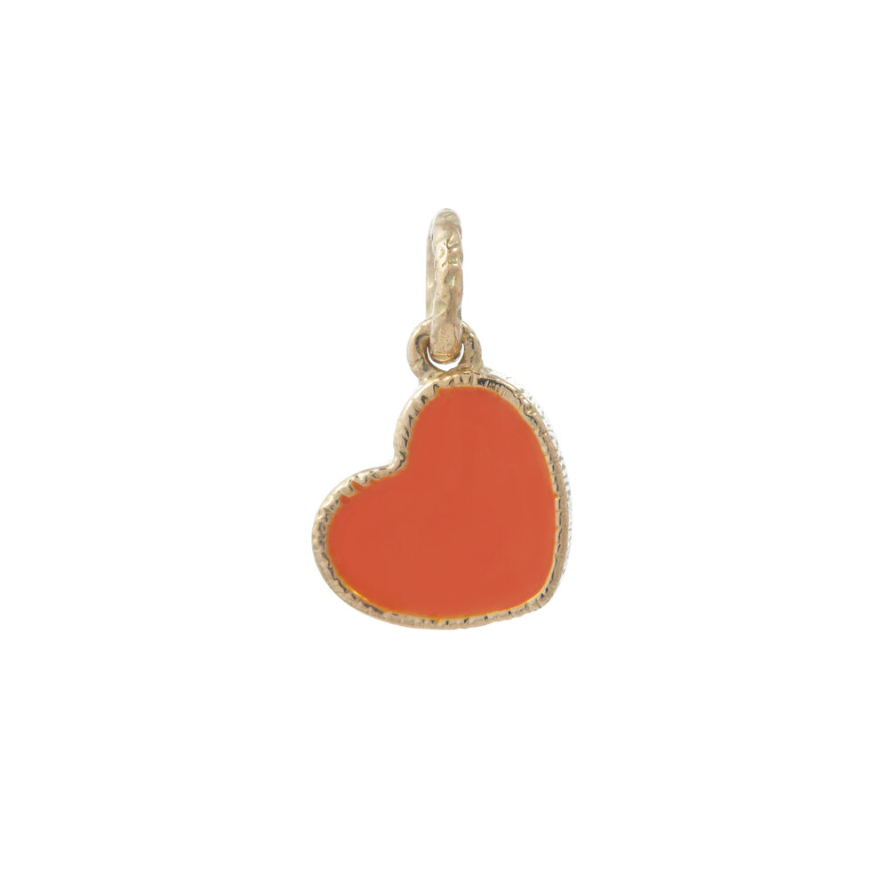 Sidney Garber - 18k Yellow Gold Orange Enamel Askew Heart Charm