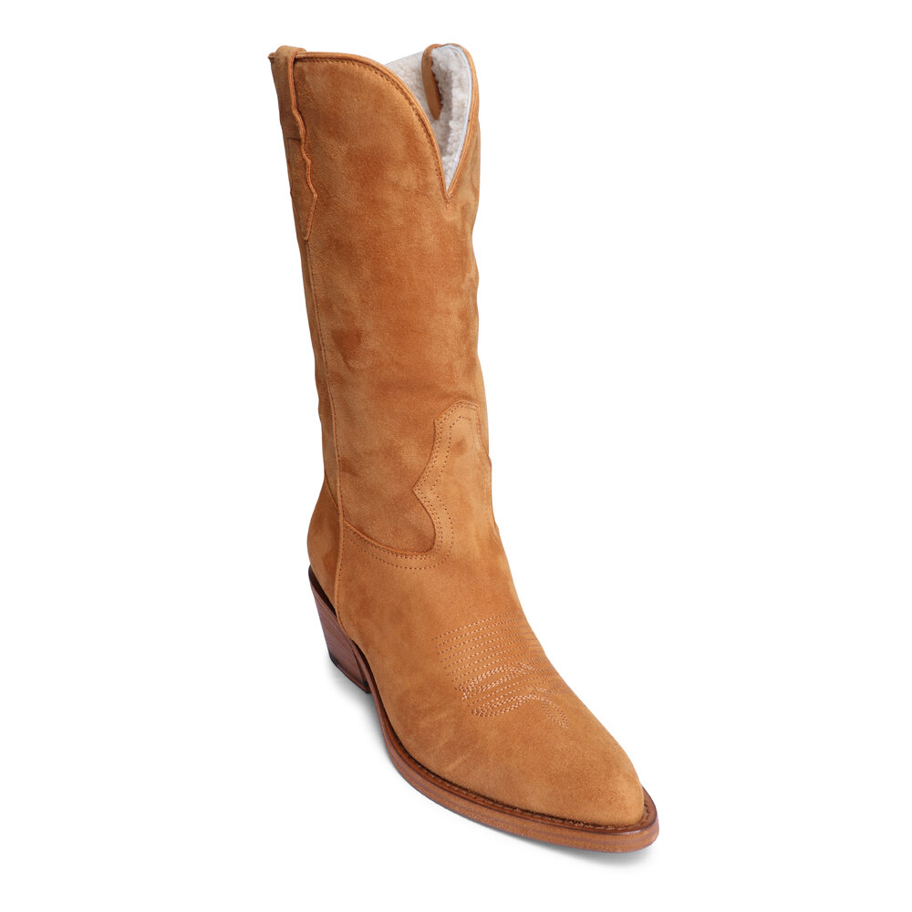 Partlow - Forest Cuoio Suede & Shearling Cowboy Boot