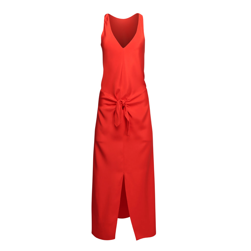 Peter Cohen - Chap Red V Neck Tie Front 4-Ply Silk Dress