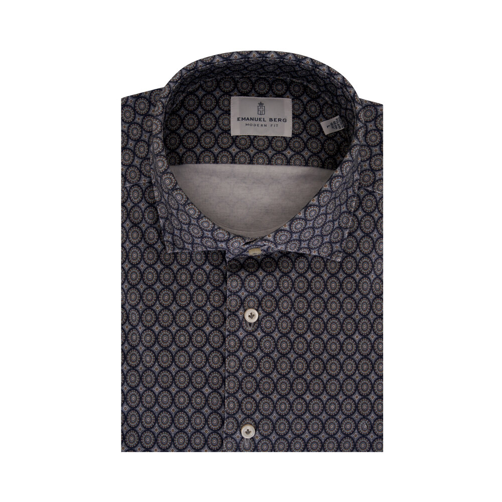 Emanuel Berg - Byron Gray Medallion 4Flex Jersey Button Down