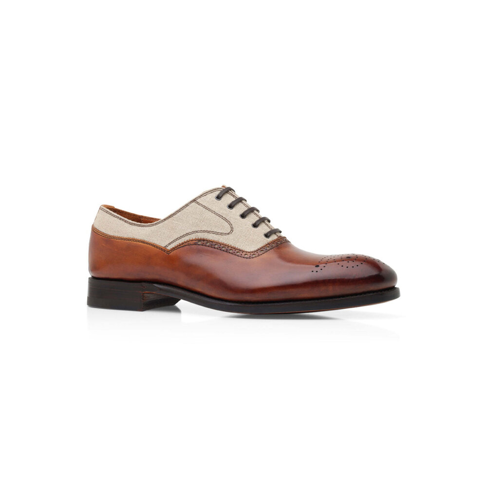 Bontoni - Leather and Raffia Perforated Laceup in Cognac