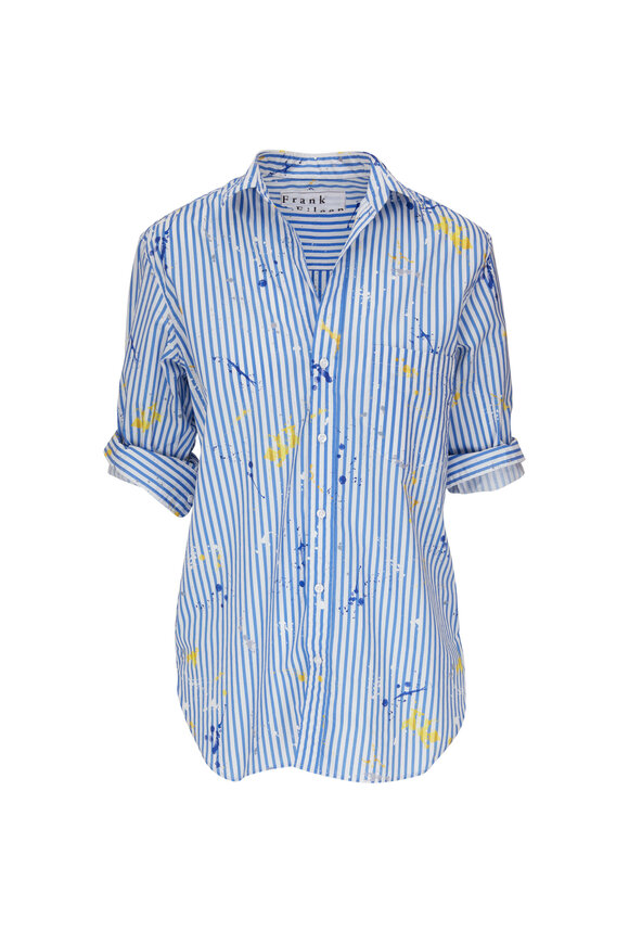Frank & Eileen - Joedy Blue Striped Yellow Splatter Blouse