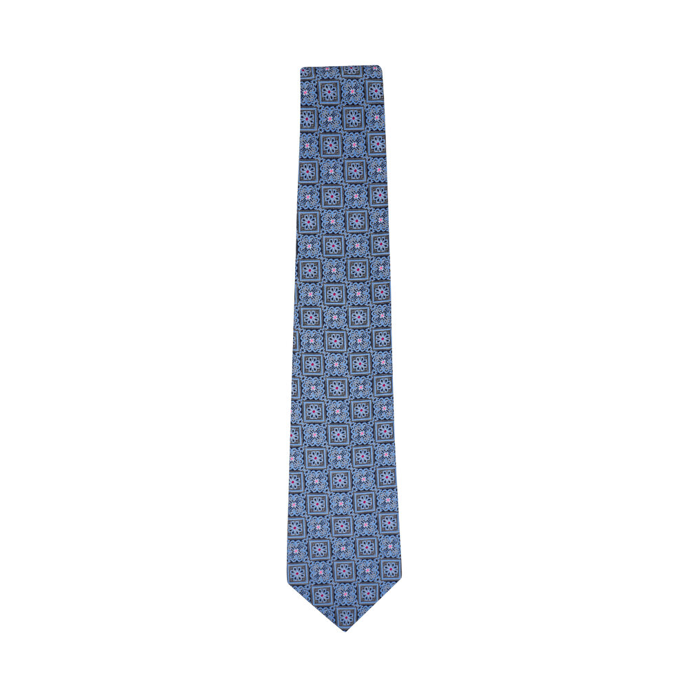 Kiton - Light Blue Geometric Print Silk Necktie | Mitchell Stores