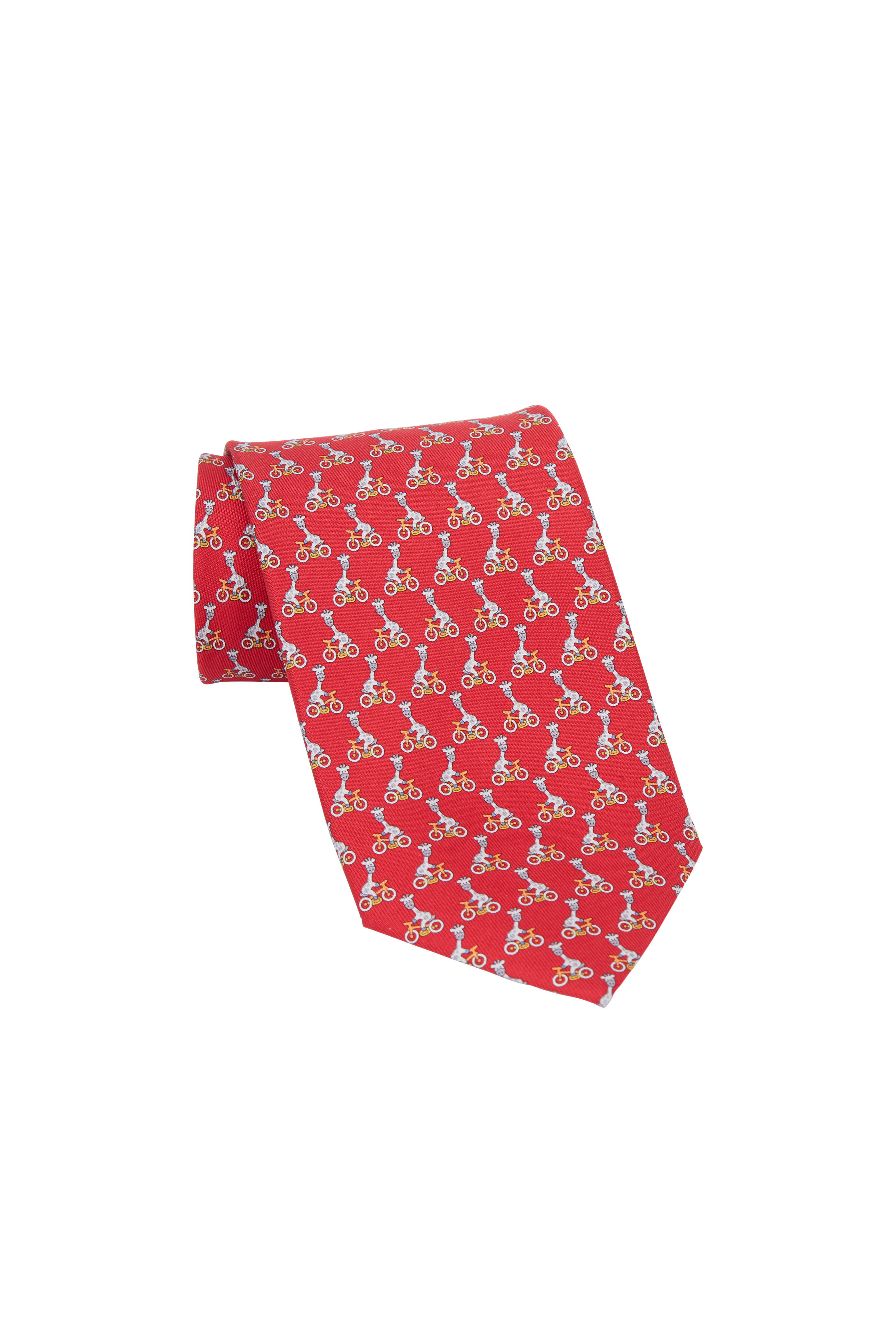 Ferragamo - Red Giraffe Print Silk Necktie | Mitchell Stores