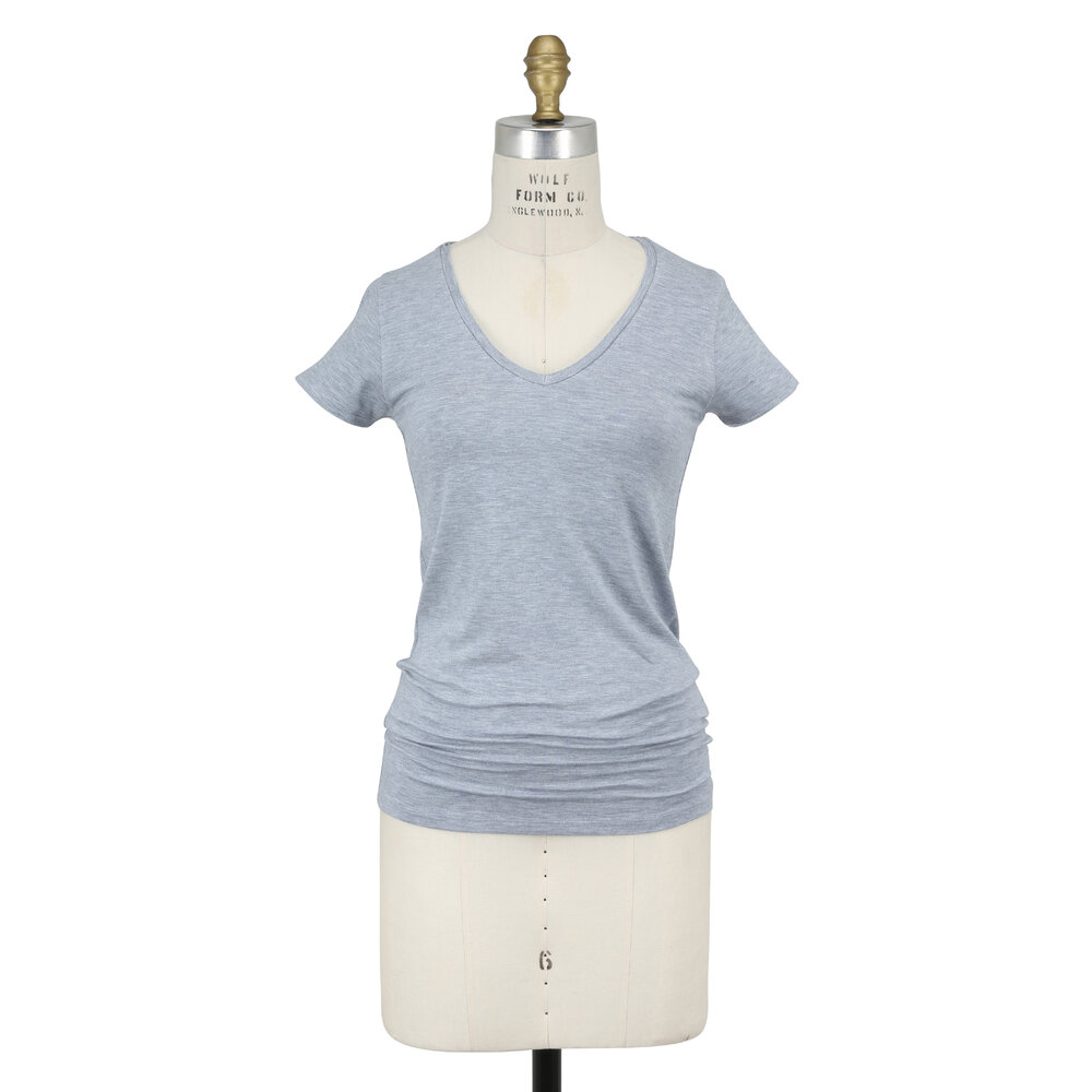 Majestic - Heather Blue Soft Touch Jersey V-Neck Top