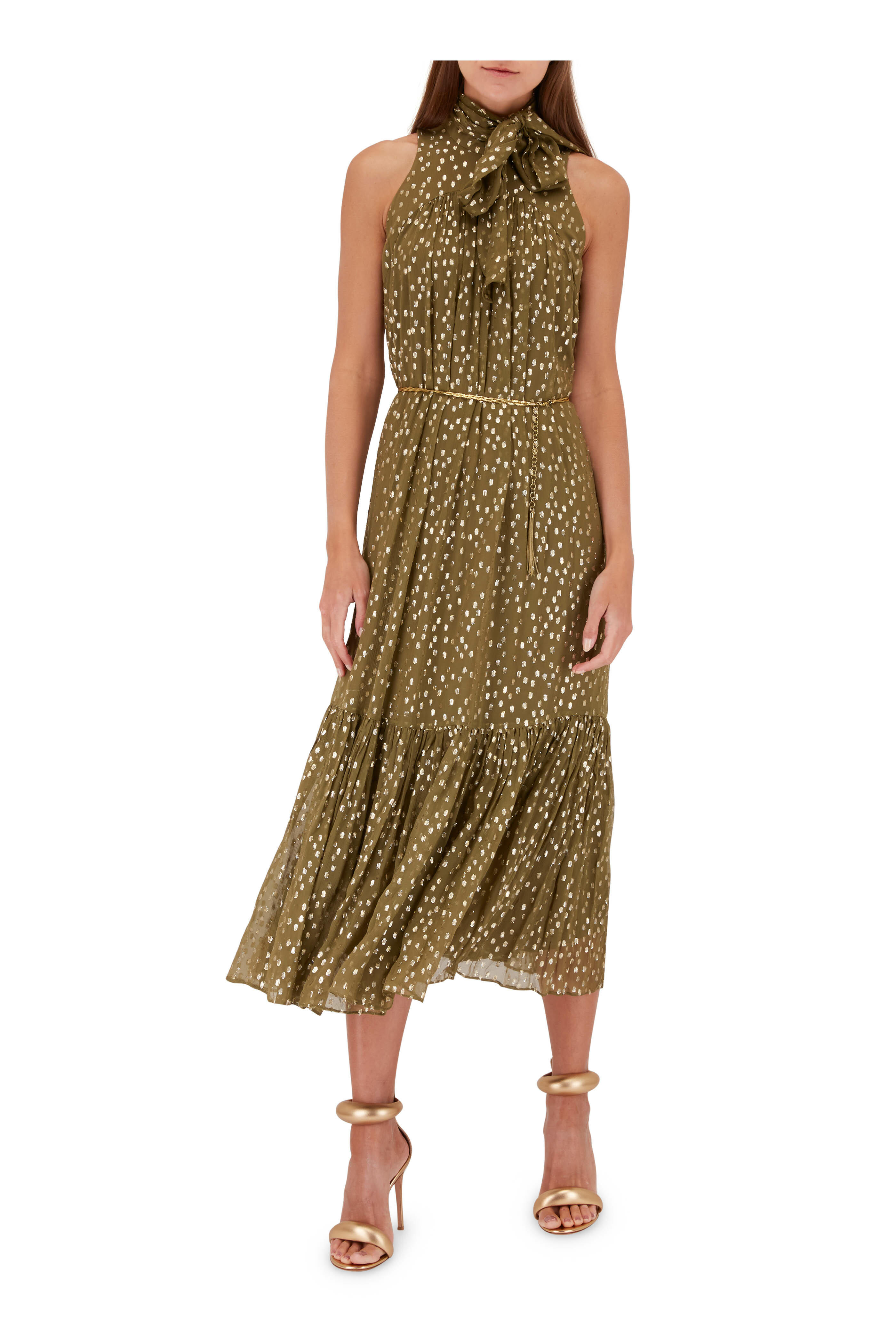 Zimmermann Dancer Khaki Silk Fil Coupé Midi Dress