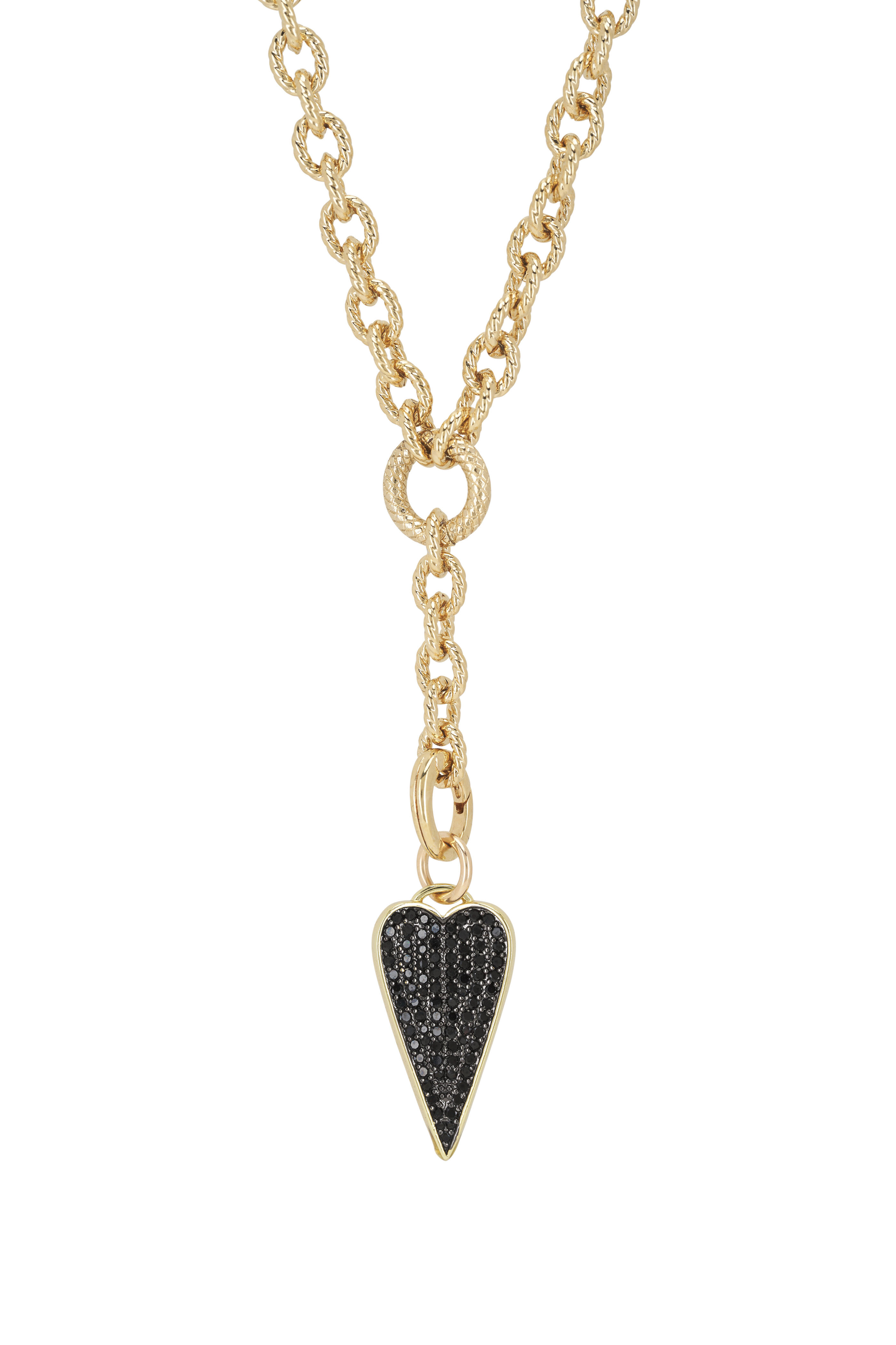 Cristina V. - Black Spinel Angled Heart Charm Necklace