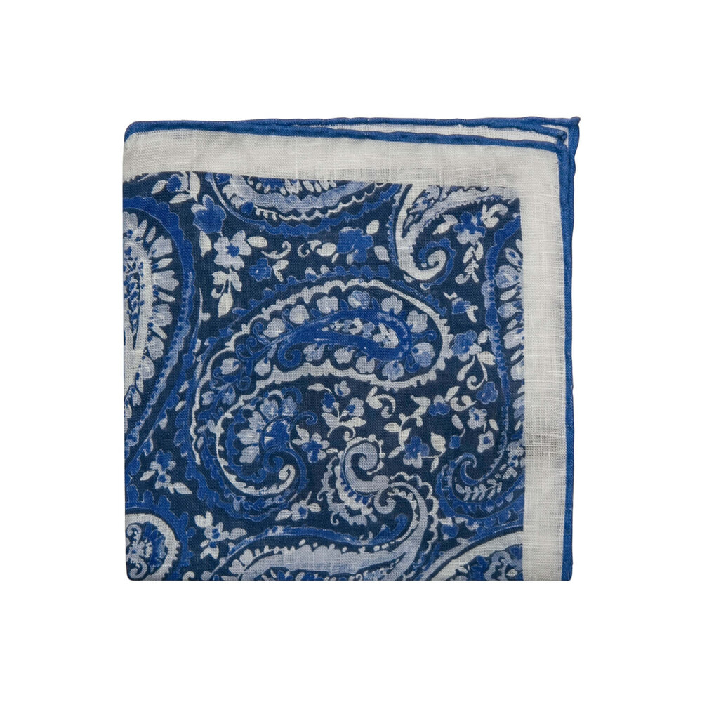 Geoff Nicholson - Navy and Sky Blue Paisley Pocket Square