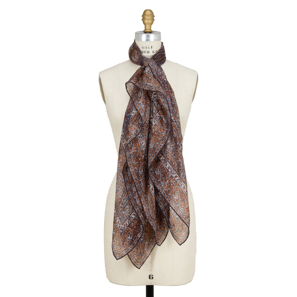 Loro Piana - Blue Saturated Dark Paisley Cashmere & Silk Scarf
