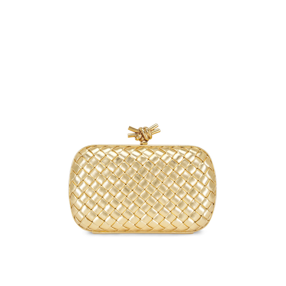 Bottega Veneta - Minaudière Gold Knot Intreccio Leather Clutch