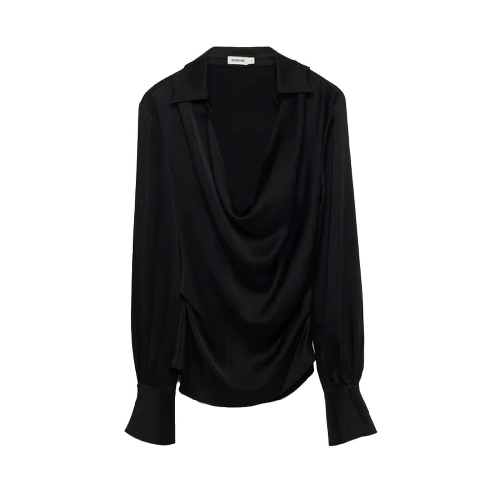 Simkhai - Black Long Sleeve Cowl Neck Symone Blouse
