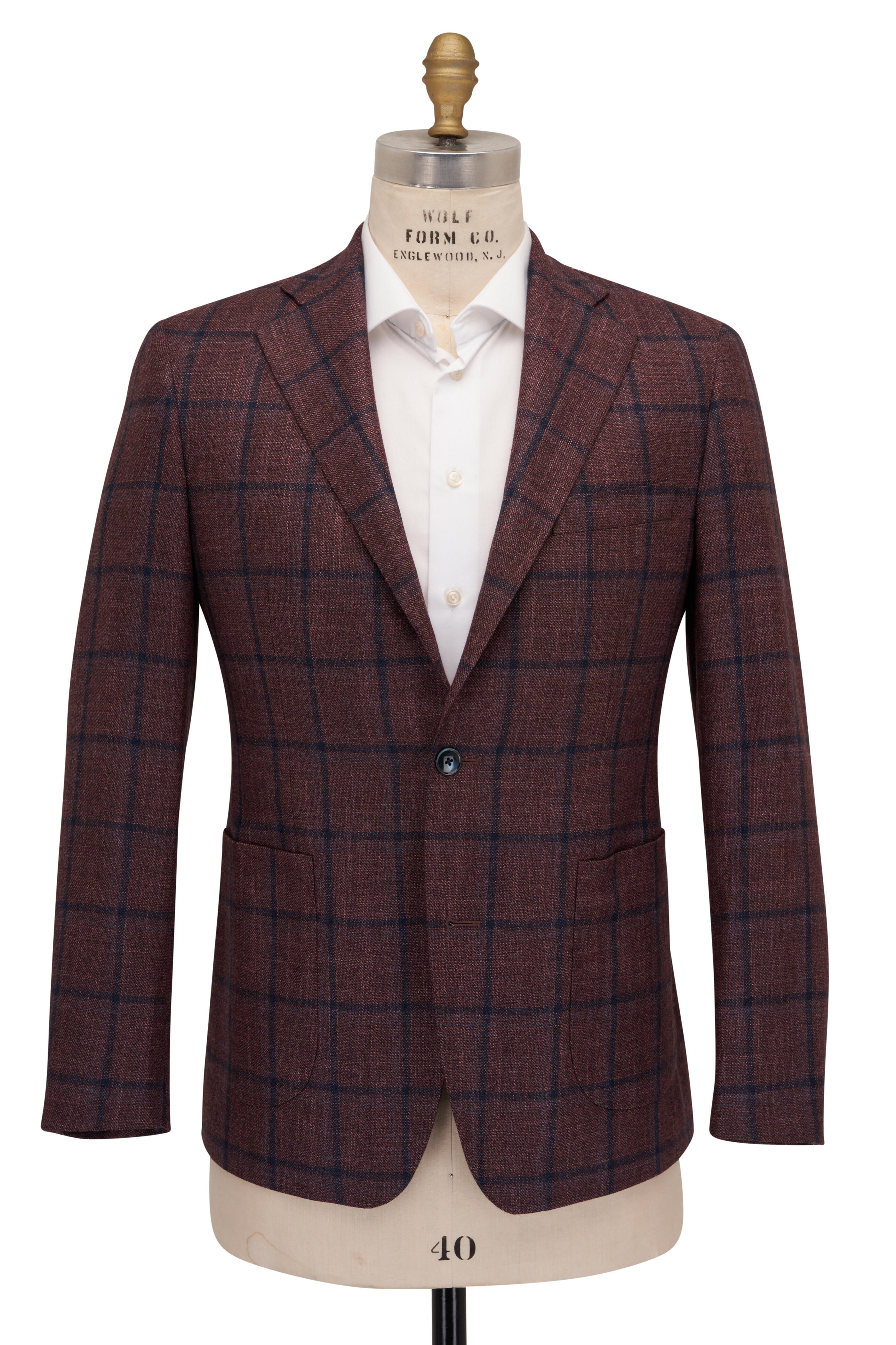 Atelier Munro - Aubergine & Navy Windowpane Wool & Silk Sportcoat