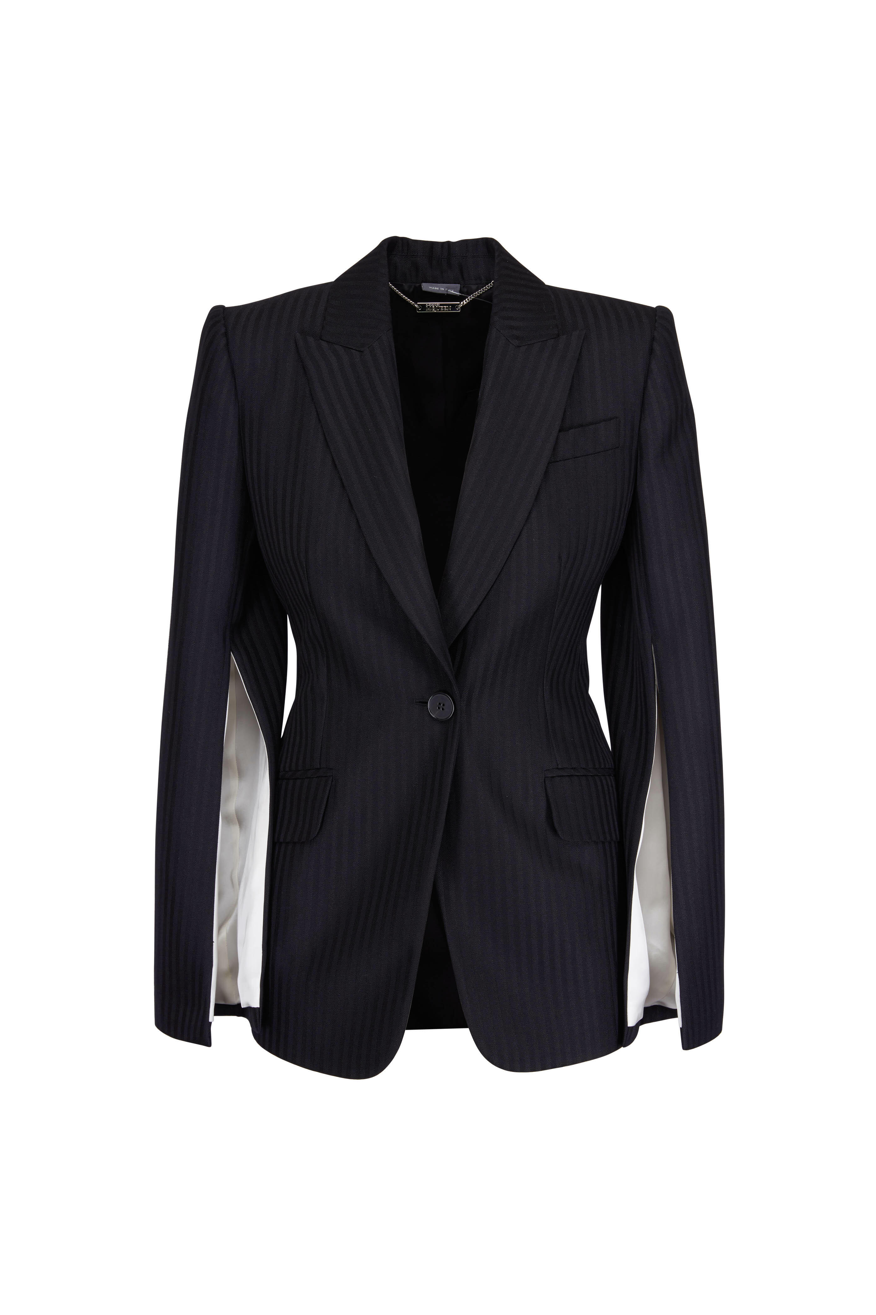 McQueen - Black Tailored Striped Slash Jacket | Mitchell Stores