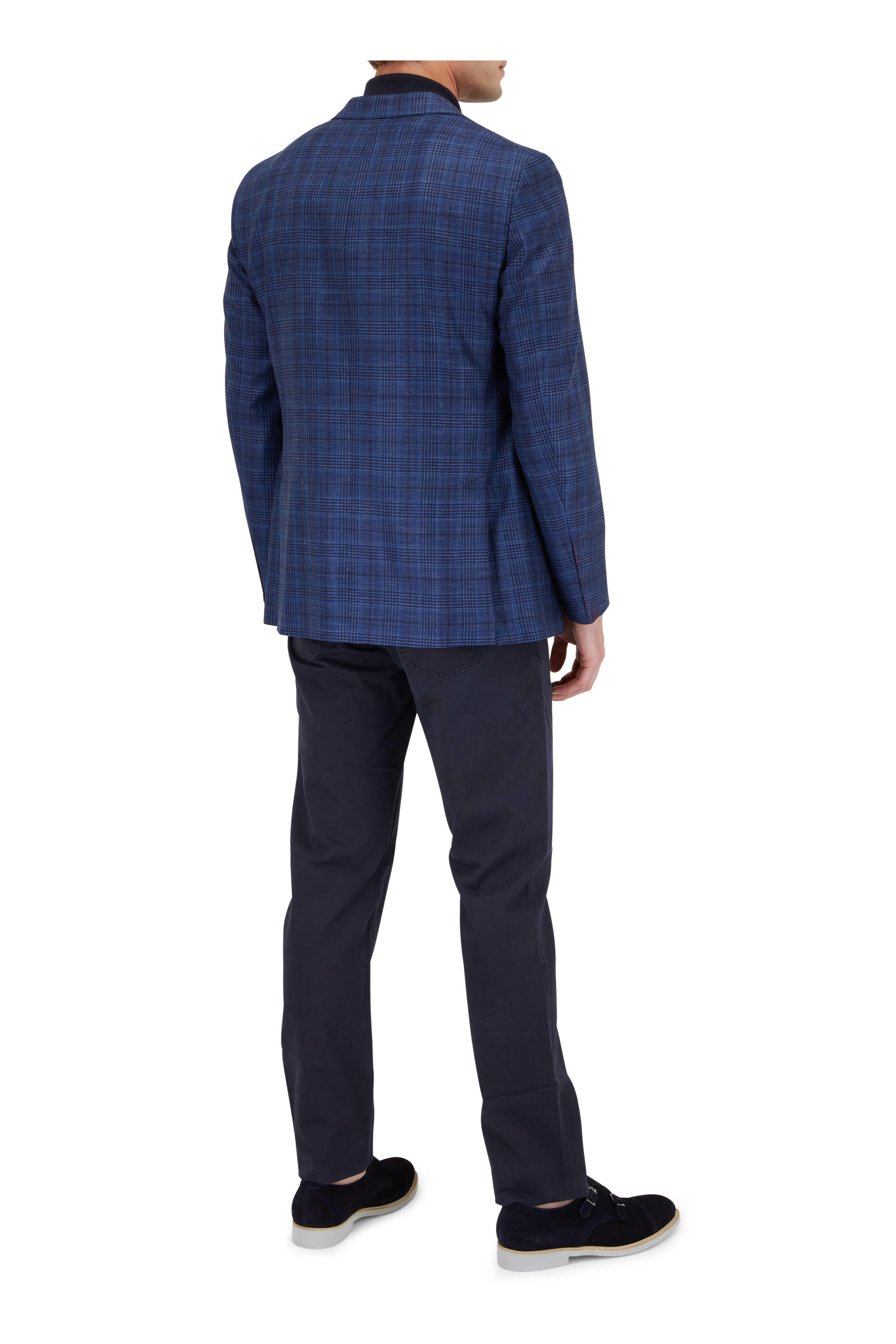 Samuelsohn - Navy Plaid Wool & Silk Sportcoat | Mitchell Stores