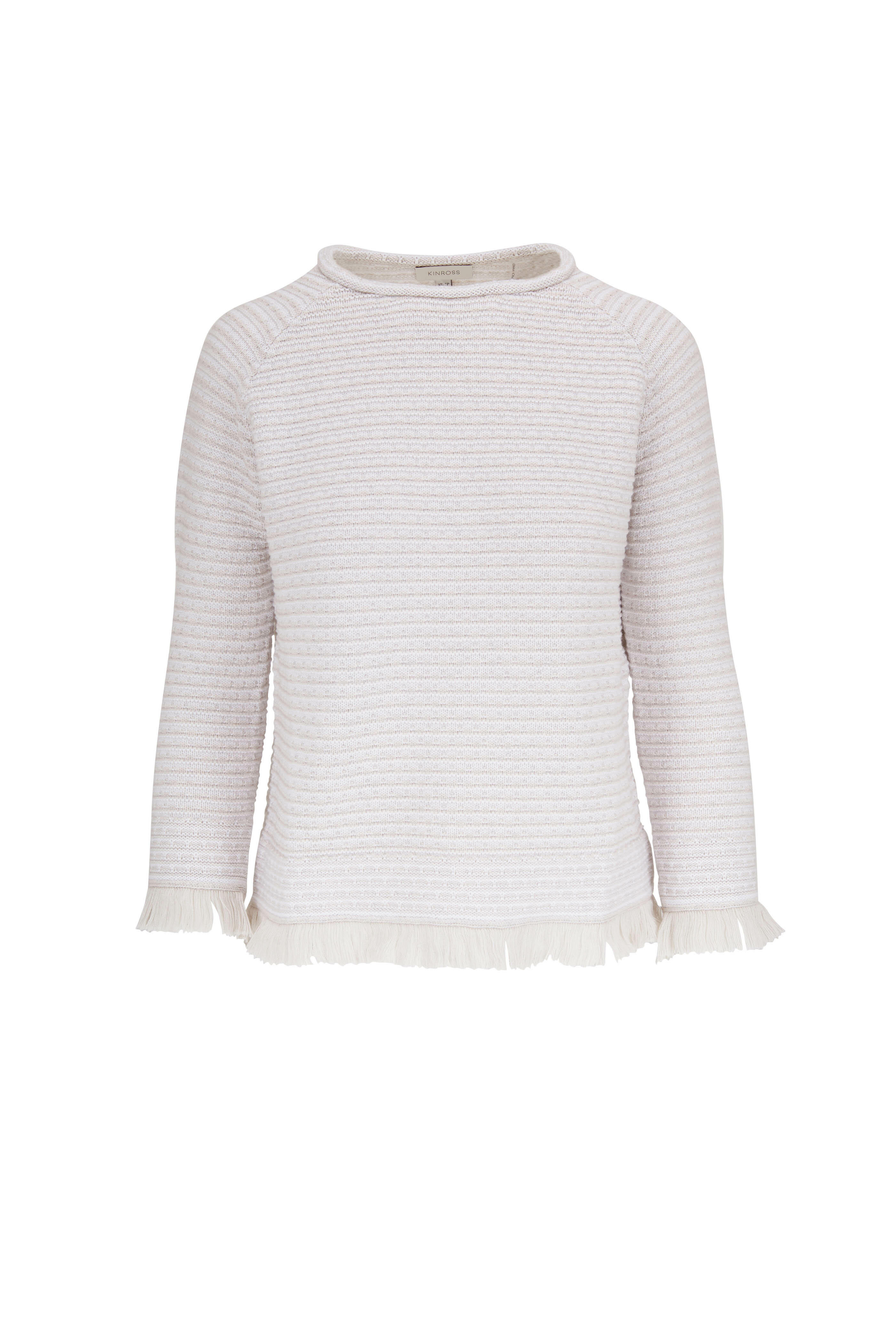 Kinross - Champagne & White Textured Fringe Pullover