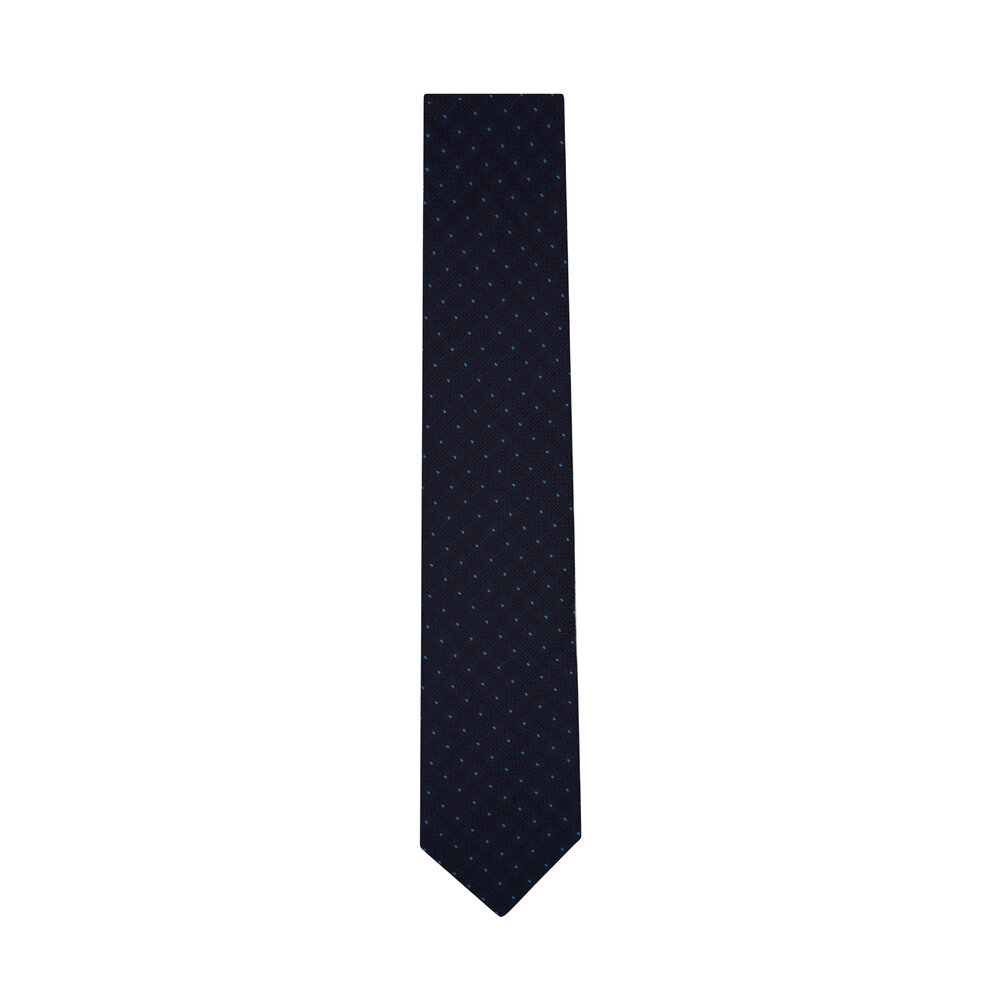Brioni - Navy Geometric Print Silk Necktie | Mitchell Stores
