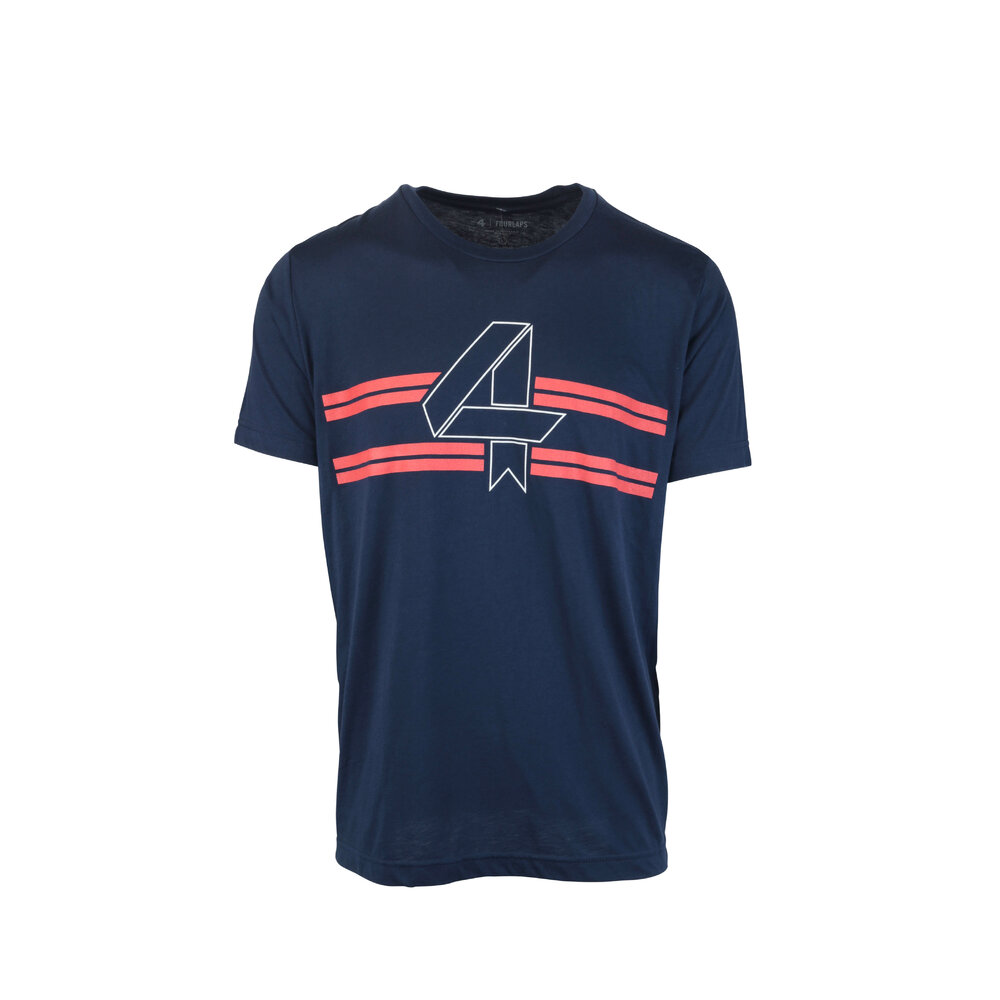 Fourlaps - Navy Blue & Red 4 Stripe Logo T-Shirt