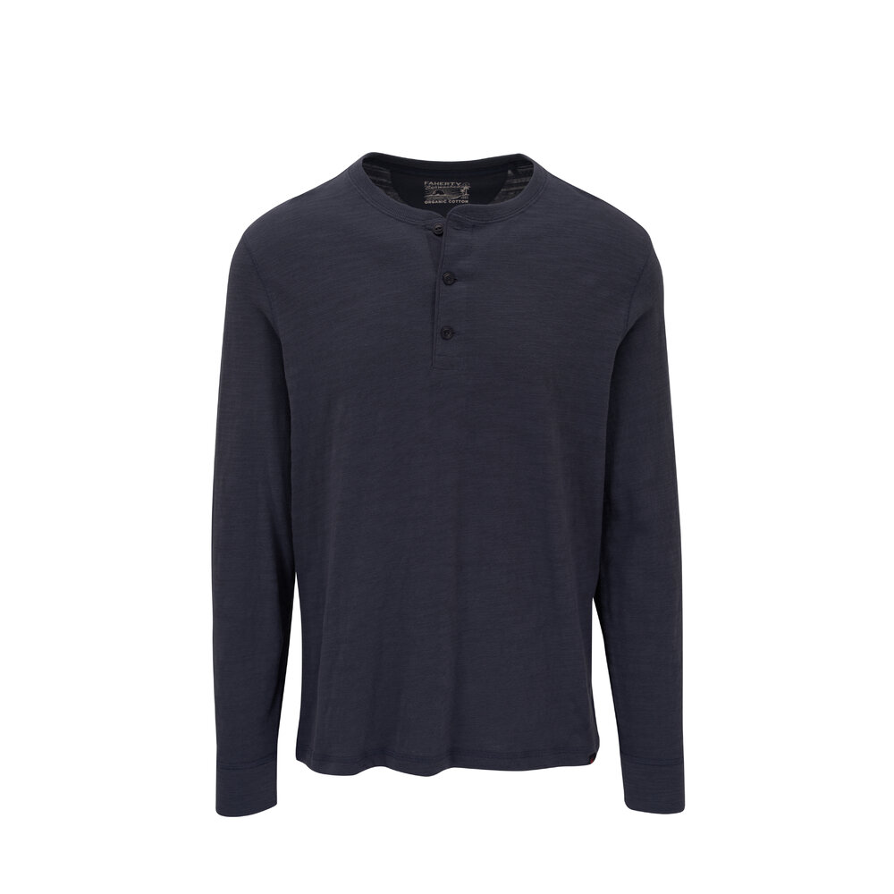 Faherty Brand - Sunwashed Navy Slub Henley | Mitchell Stores