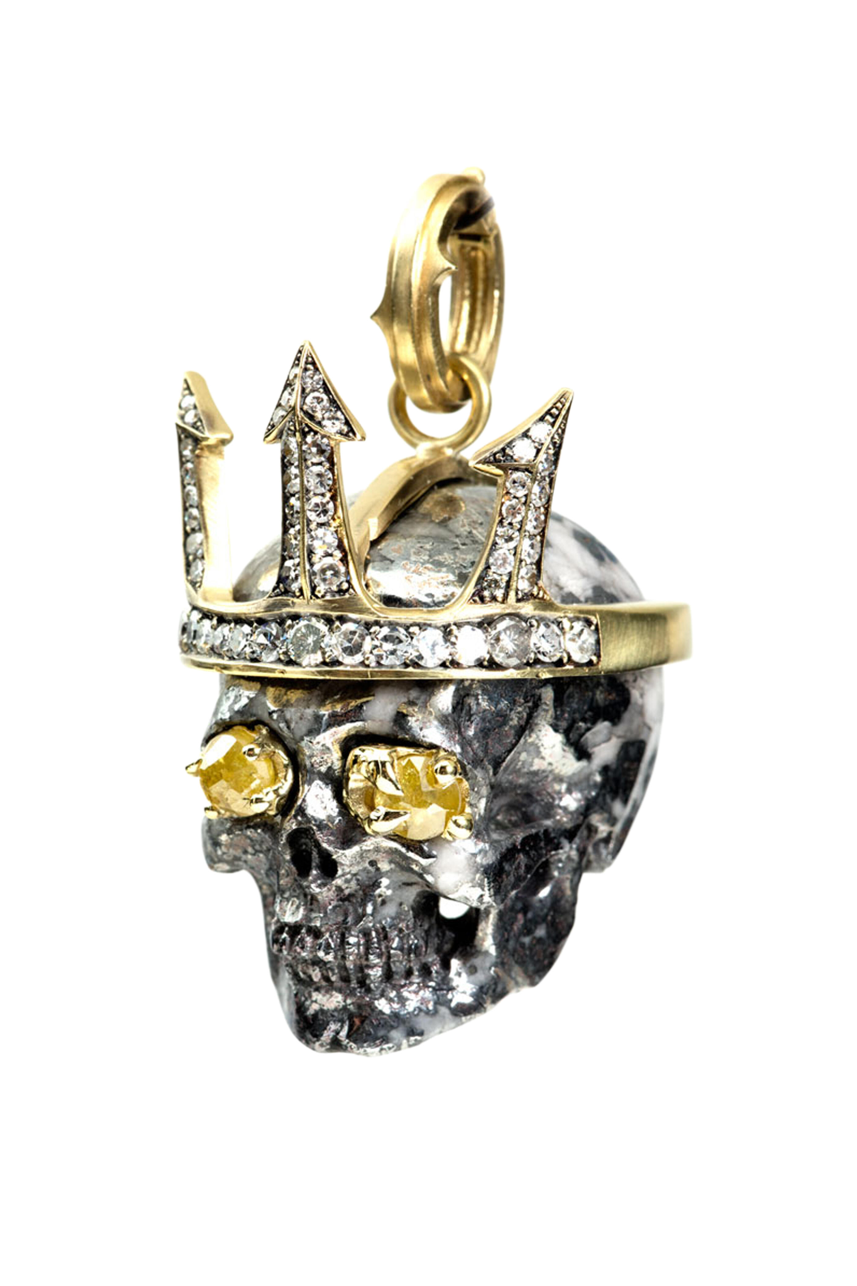 Sylva & Cie - Yellow Gold & Silver Diamond Neptune Skull Pendant