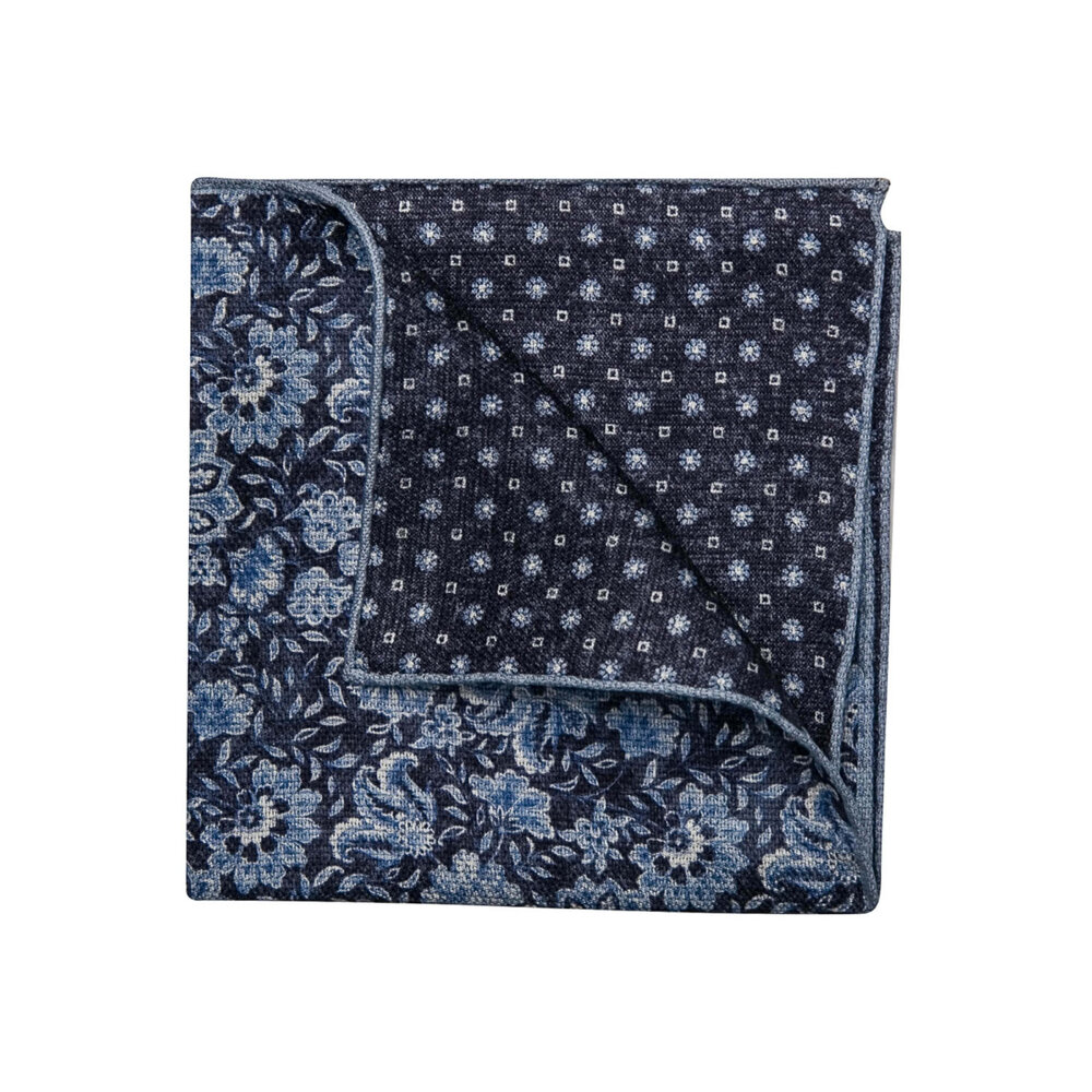 Geoff Nicholson - Navy and Sky Blue Floral Pocket Square