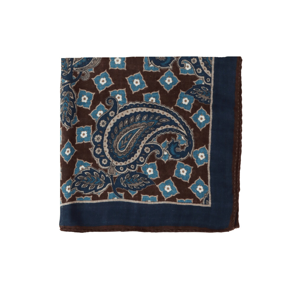 Geoff Nicholson - Brown and Blue Paisley Pocket Square
