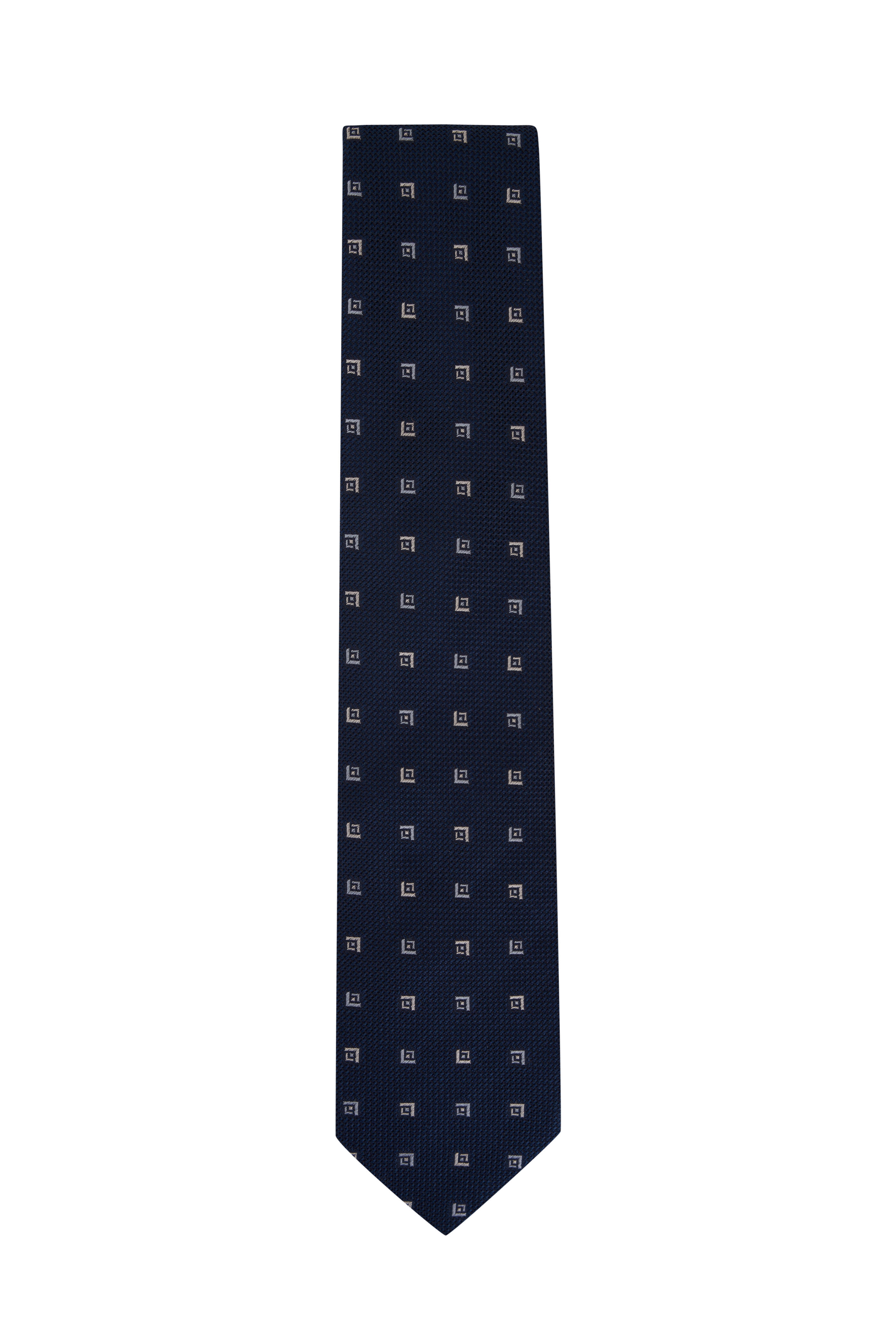 Brioni - Navy Geometric Print Silk Necktie | Mitchell Stores