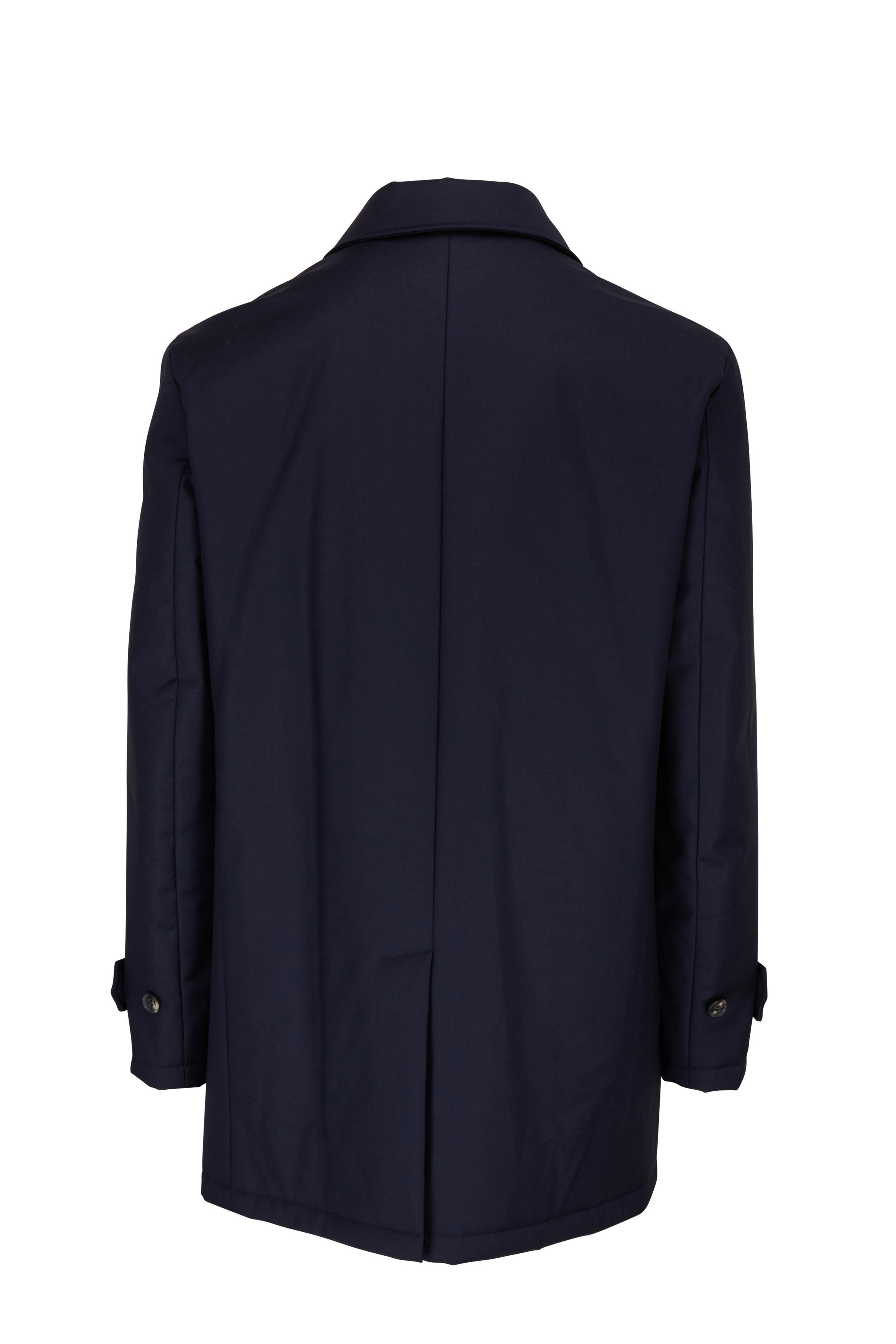 Isaia - Navy Blue Tech Wool Overcoat | Mitchell Stores