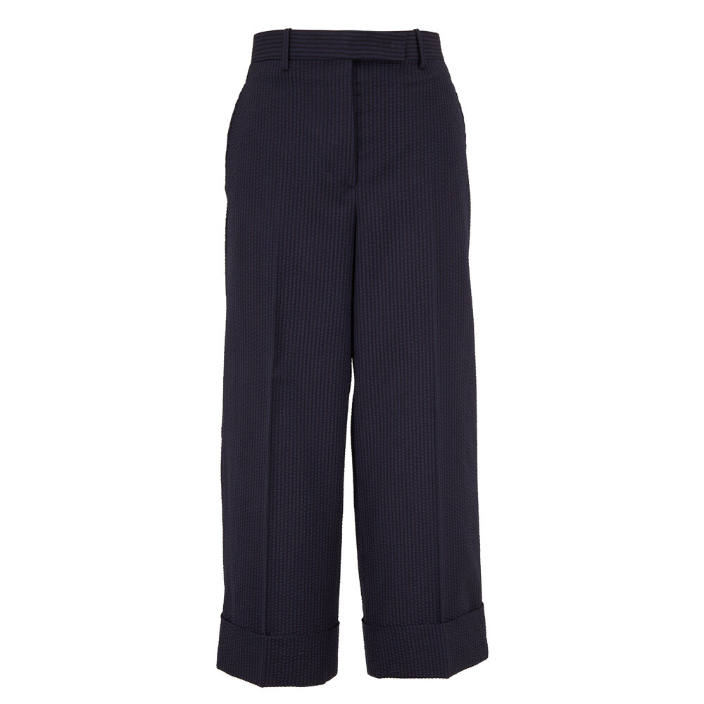 Thom Browne - Navy Wool Seersucker Finish Sack Trouser