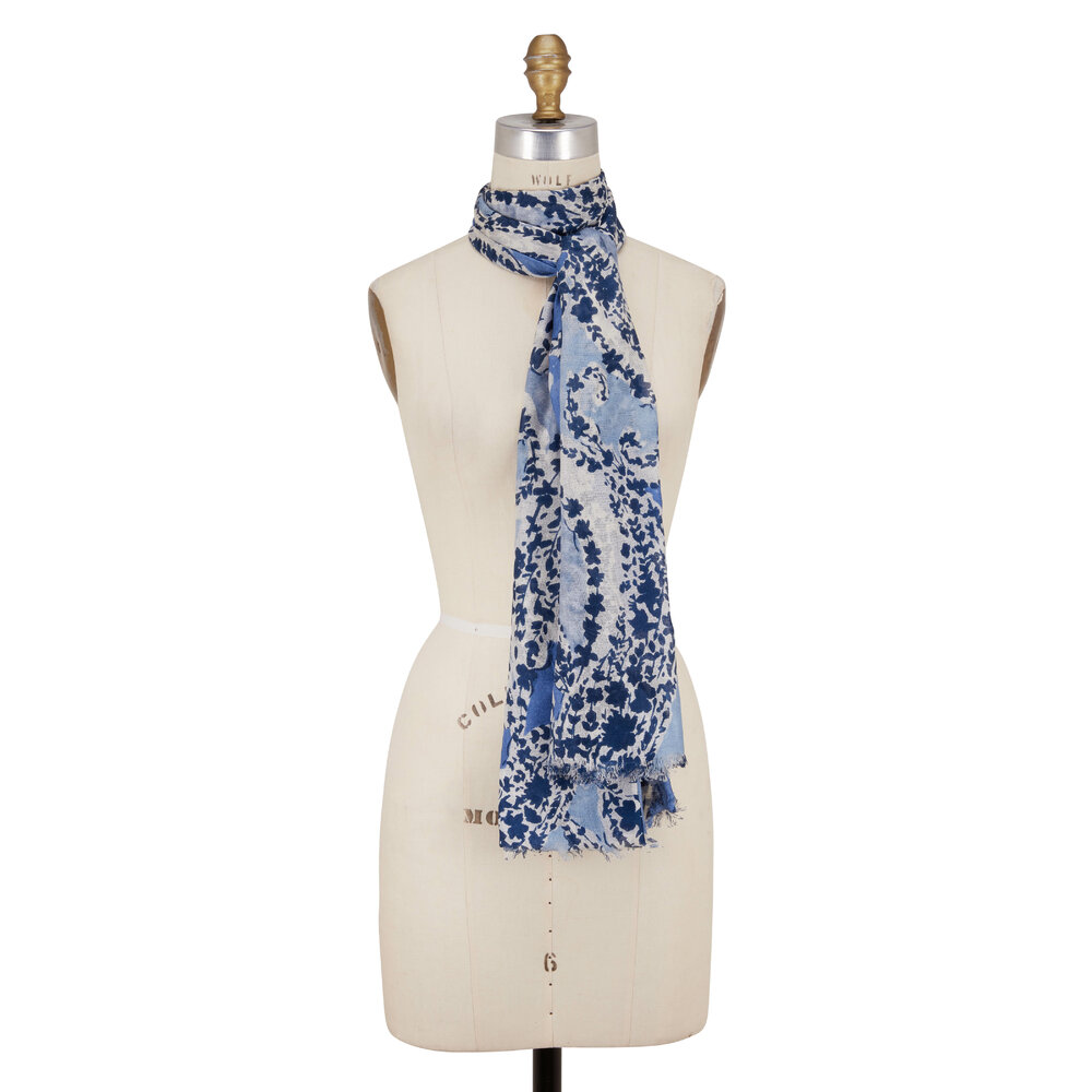 Kinross - Harbor Cashmere & Silk Cachemir Print Scarf