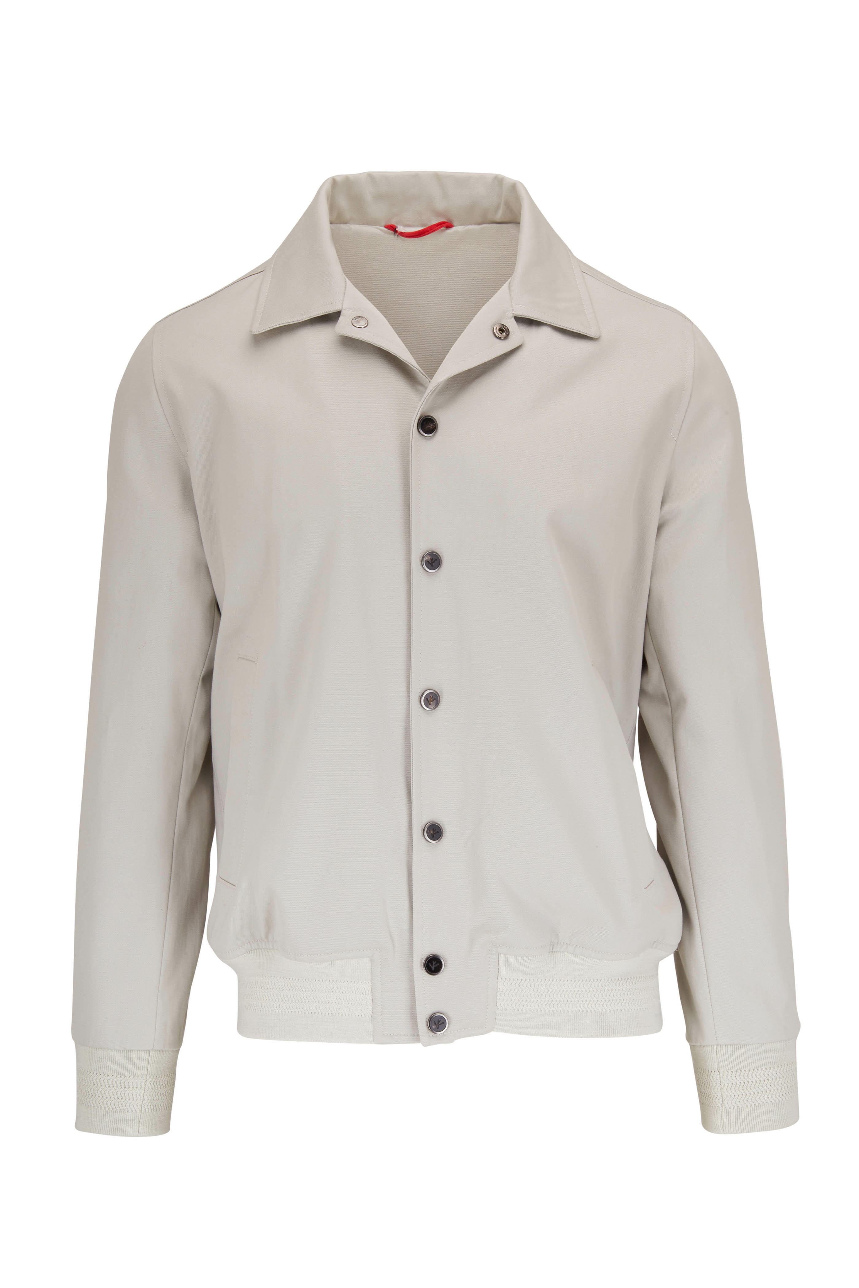 Isaia - Stone 2-Ply Cotton Varsity Jacket | Mitchell Stores